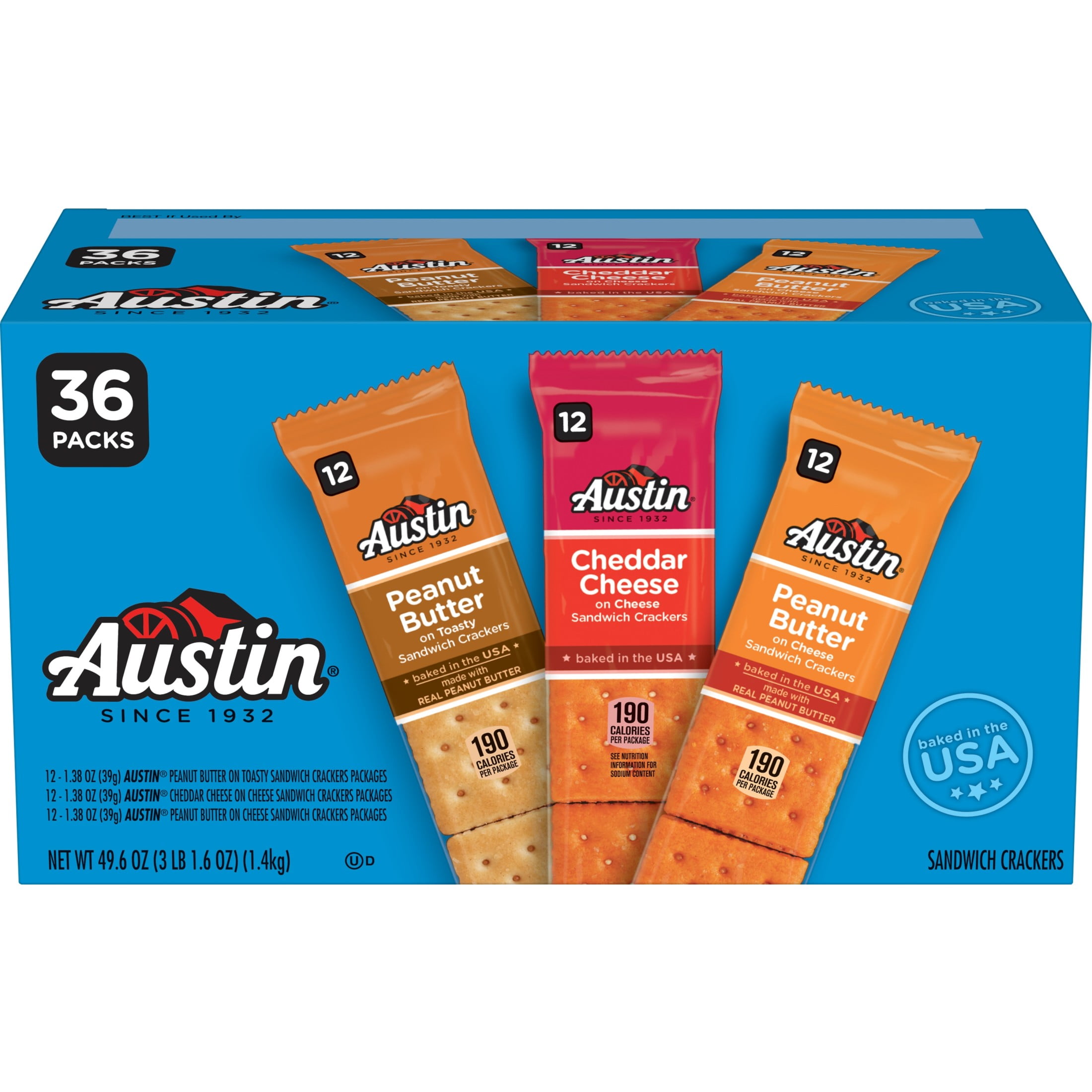 Austin Variety Pack Sandwich Crackers, Single Serve Snack Crackers, 36 ...