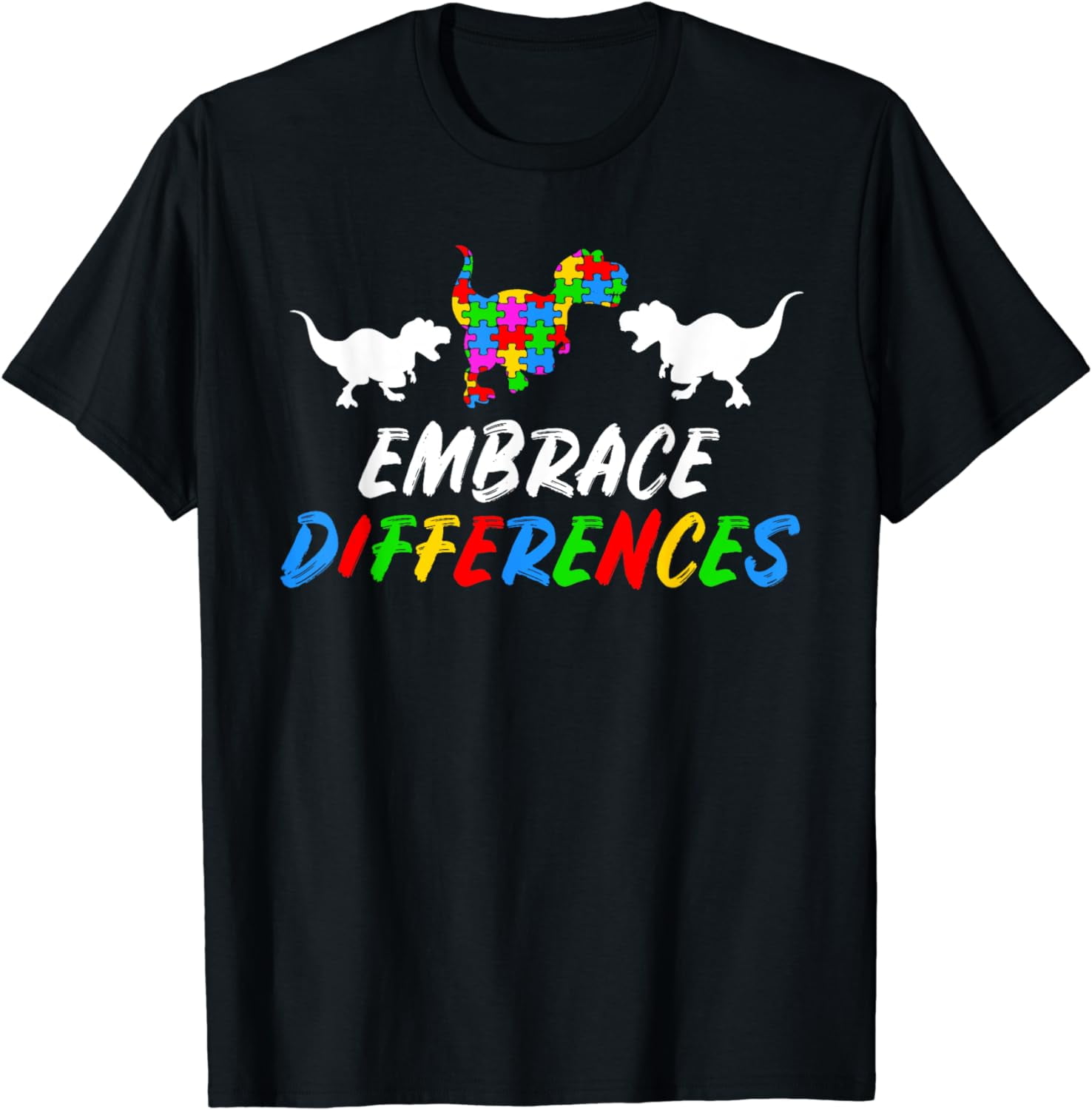 Austism Awareness Month Puzzle Piece Gift | Kids Dino Trex T-Shirt ...