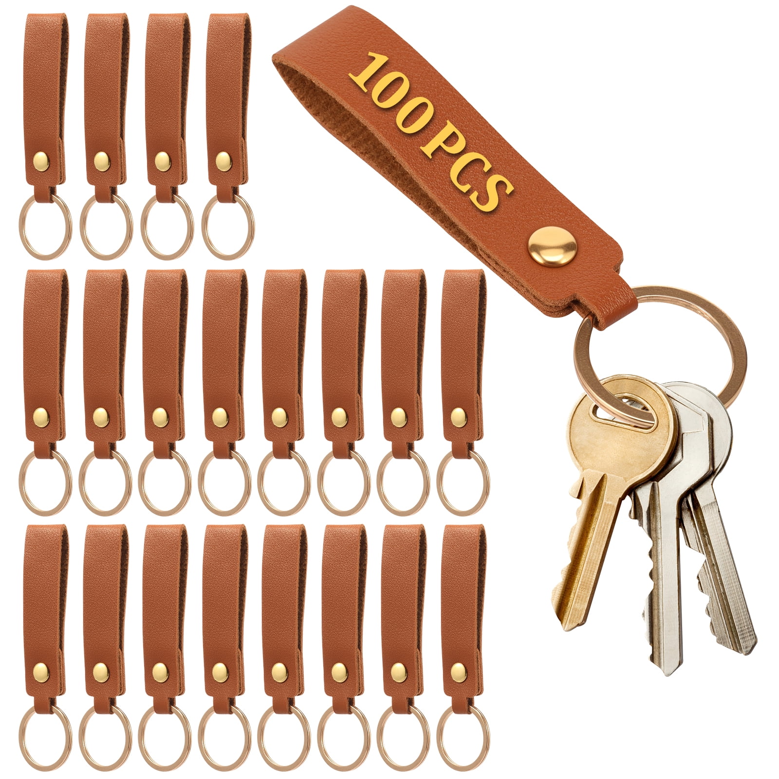 Austok 100Pcs PU Leather Keychain Blanks Bulk Blanks Keychain Kit with ...