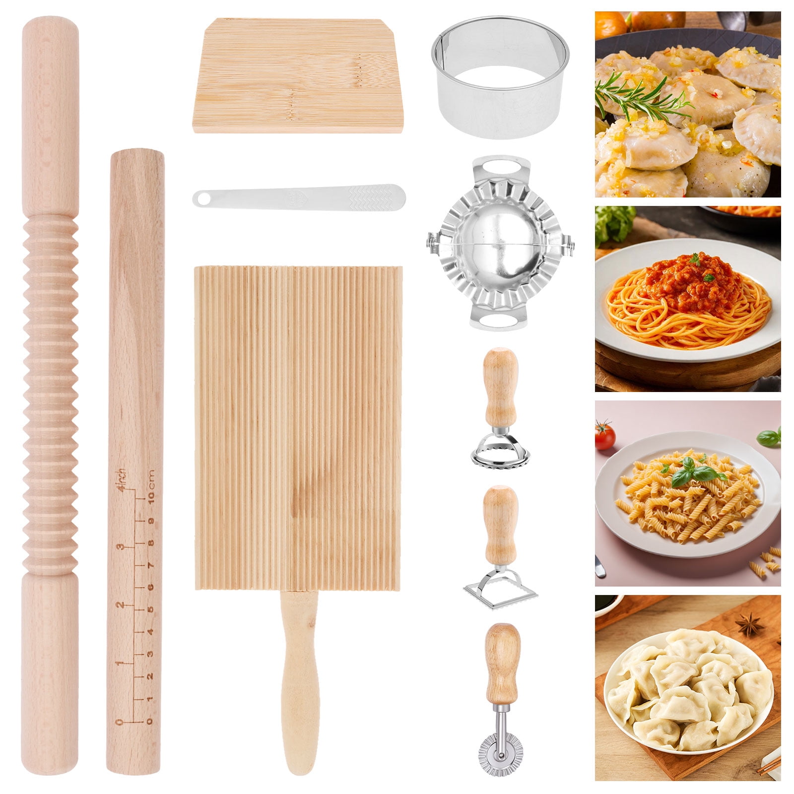 Austok 10Pcs Pasta Making Tools Kit Wooden Threaded Rolling Pin Rolling ...