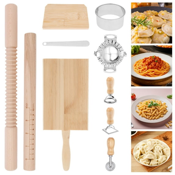 Austok 10Pcs Pasta Making Tools Kit Wooden Threaded Rolling Pin Rolling ...