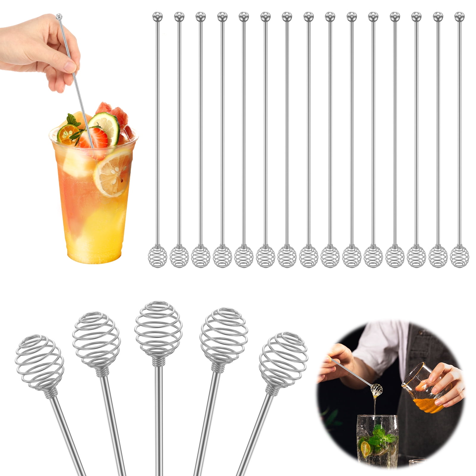 Austok 15Pcs Coffee Stir Stick Stainless Steel Swizzle Stick with Honey ...