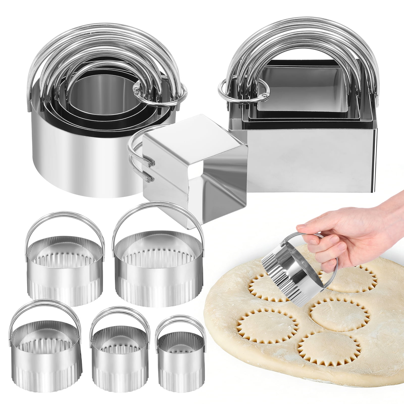 Austok 15Pcs Cookie Cutter Set Square/Round 430 Stainless Steel Pastry ...