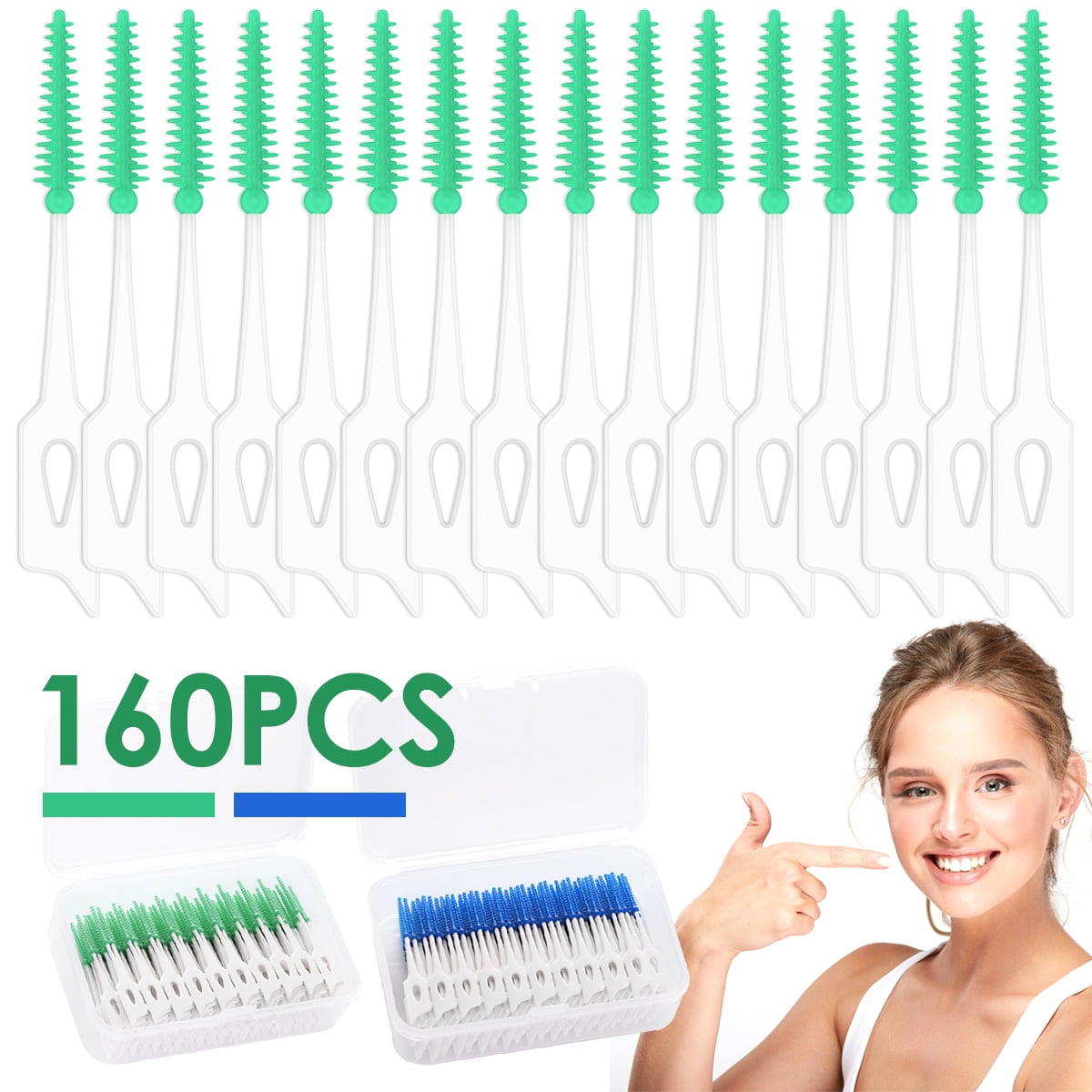 Austok 160Pcs Interdental Brush Toothpick,Soft Silicone Tooth Picks ...