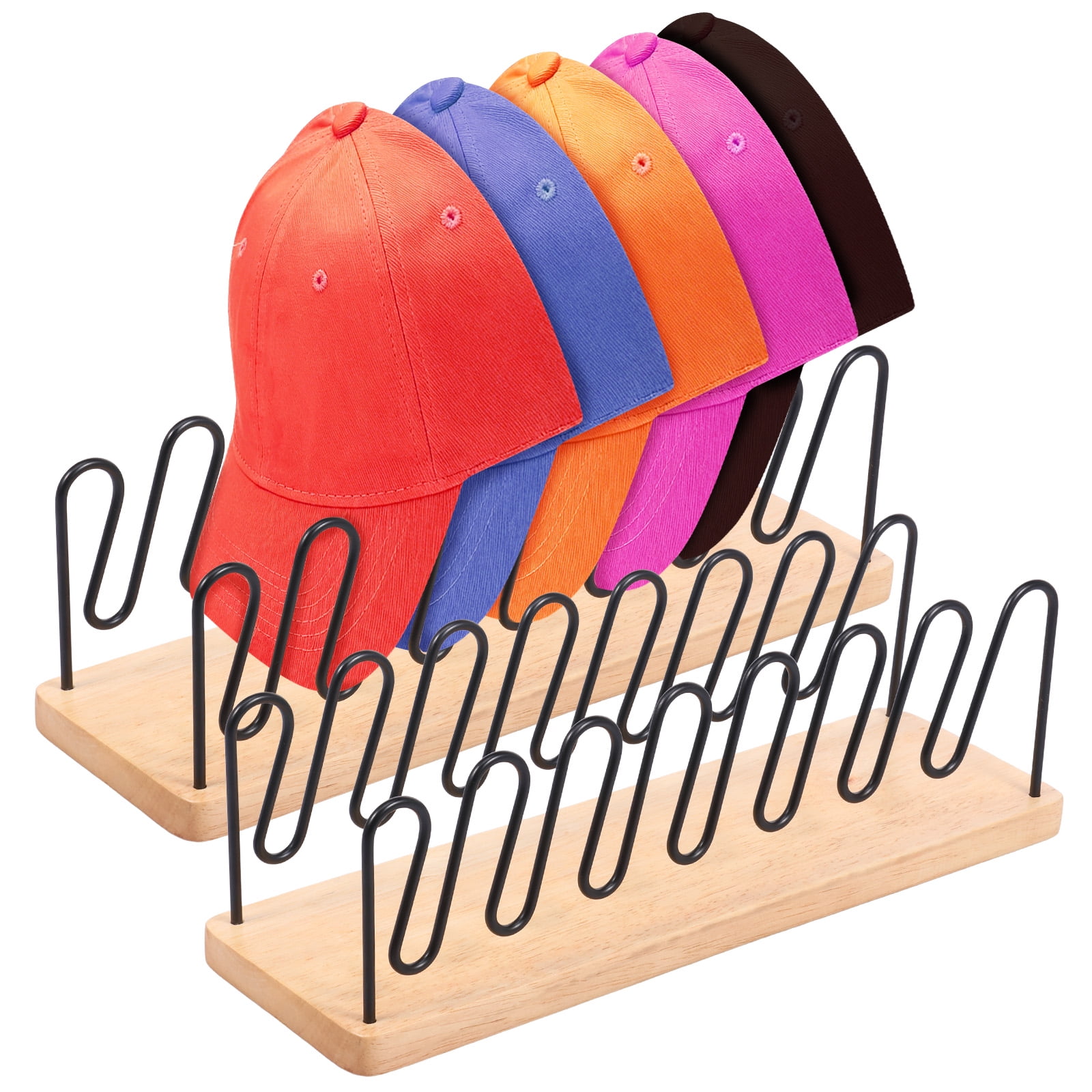 Austok 2 Pcs Hat Organizer for 14 Baseball Caps Solid Wood and Metal ...