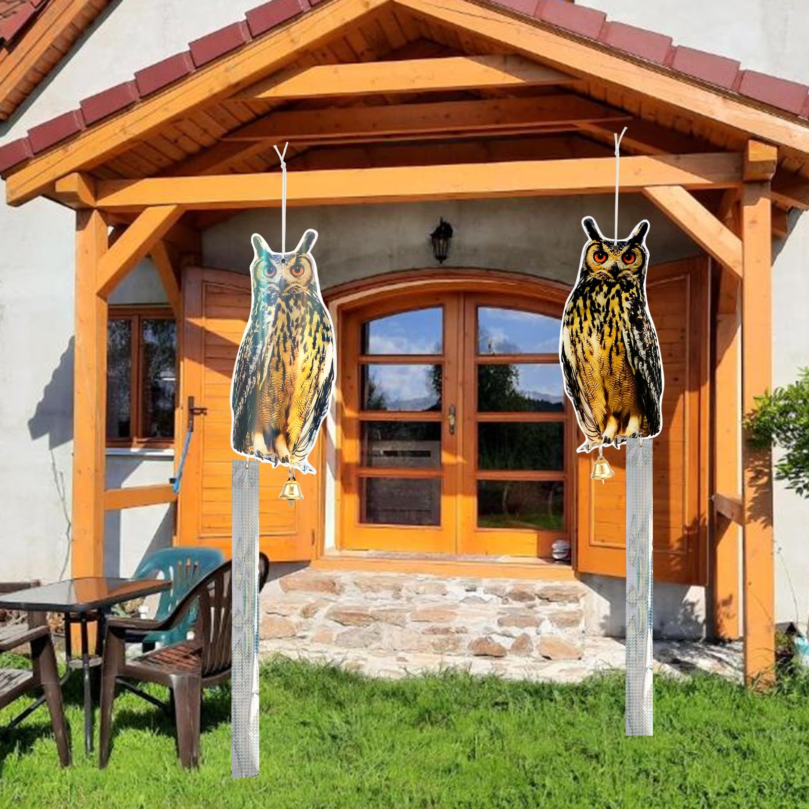 Austok 2 Pcs Owls to Keep Birds Away Hanging Owl Decoys with Reflective ...