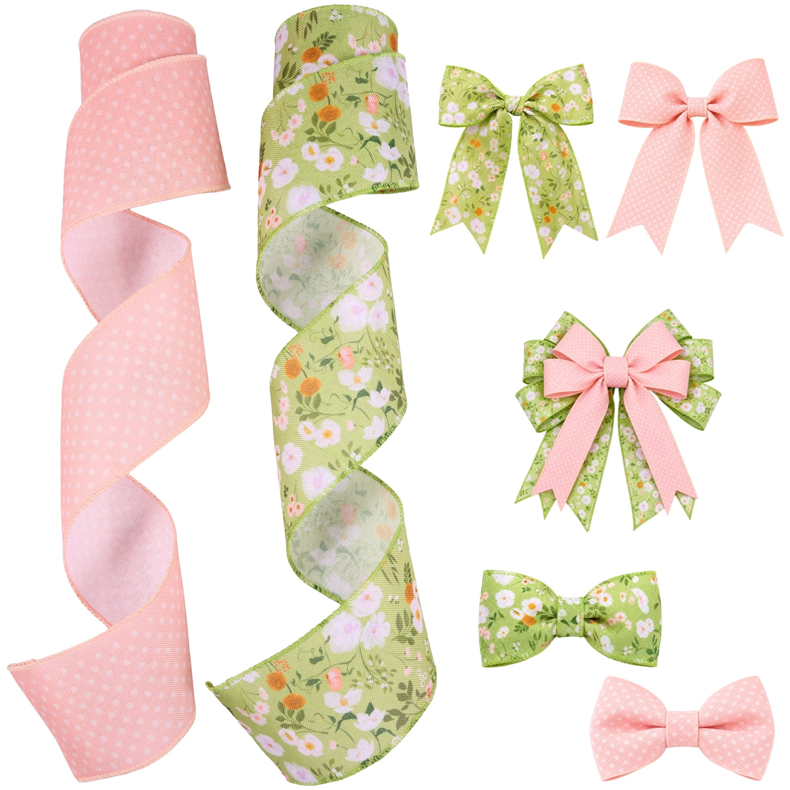 Austok 2 Rolls 10 Yards Wildflower Wired Edge Ribbon Retro Wild Floral ...
