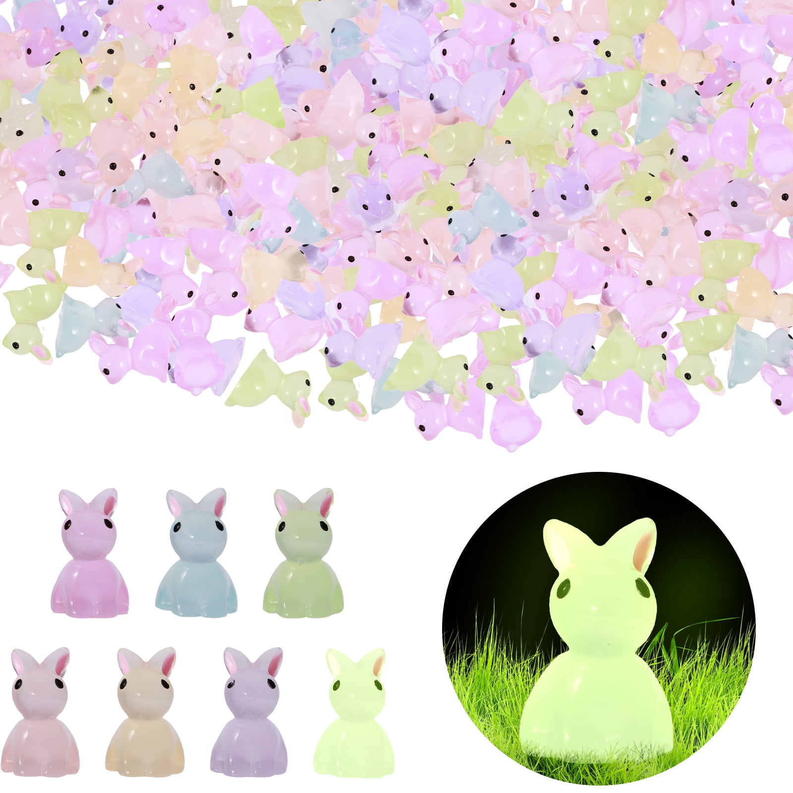 Austok 200 Pcs Mini Resin Luminous Rabbit Luminous Mini Resin Bunny 7 ...