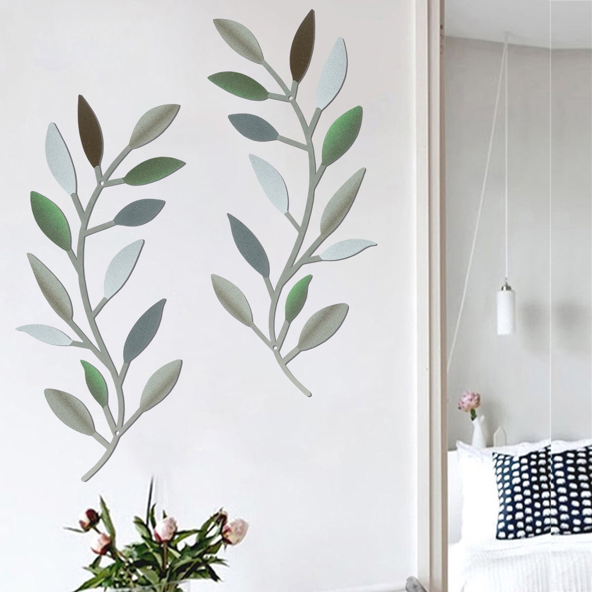 Austok 2Pcs Metal Leaf Wall Décor Aesthetic Vine Olive Branch Leaf Wall ...