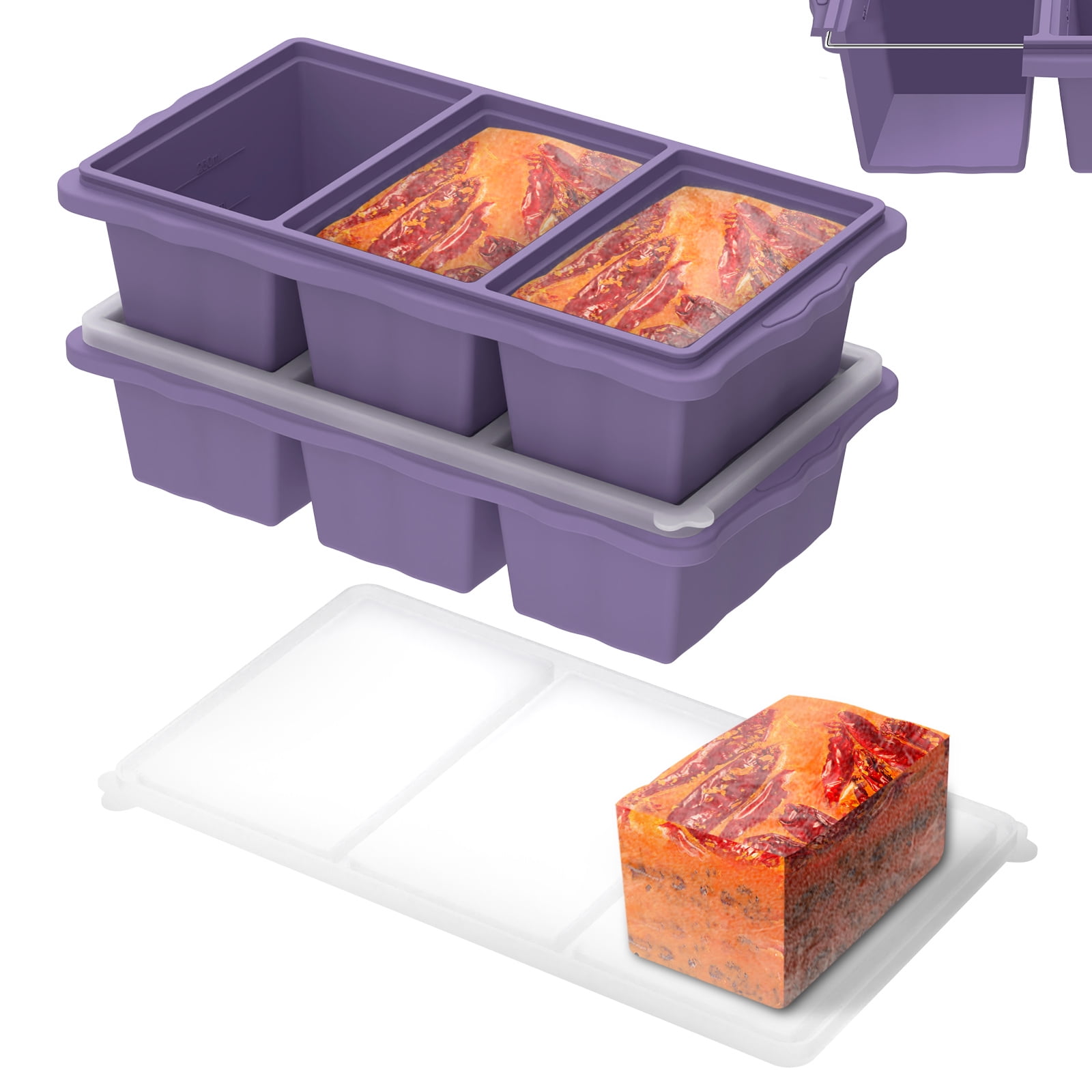 Austok 2Pcs Silicone Freezer Tray with Lid 3 Cup Freezing Food Molds ...