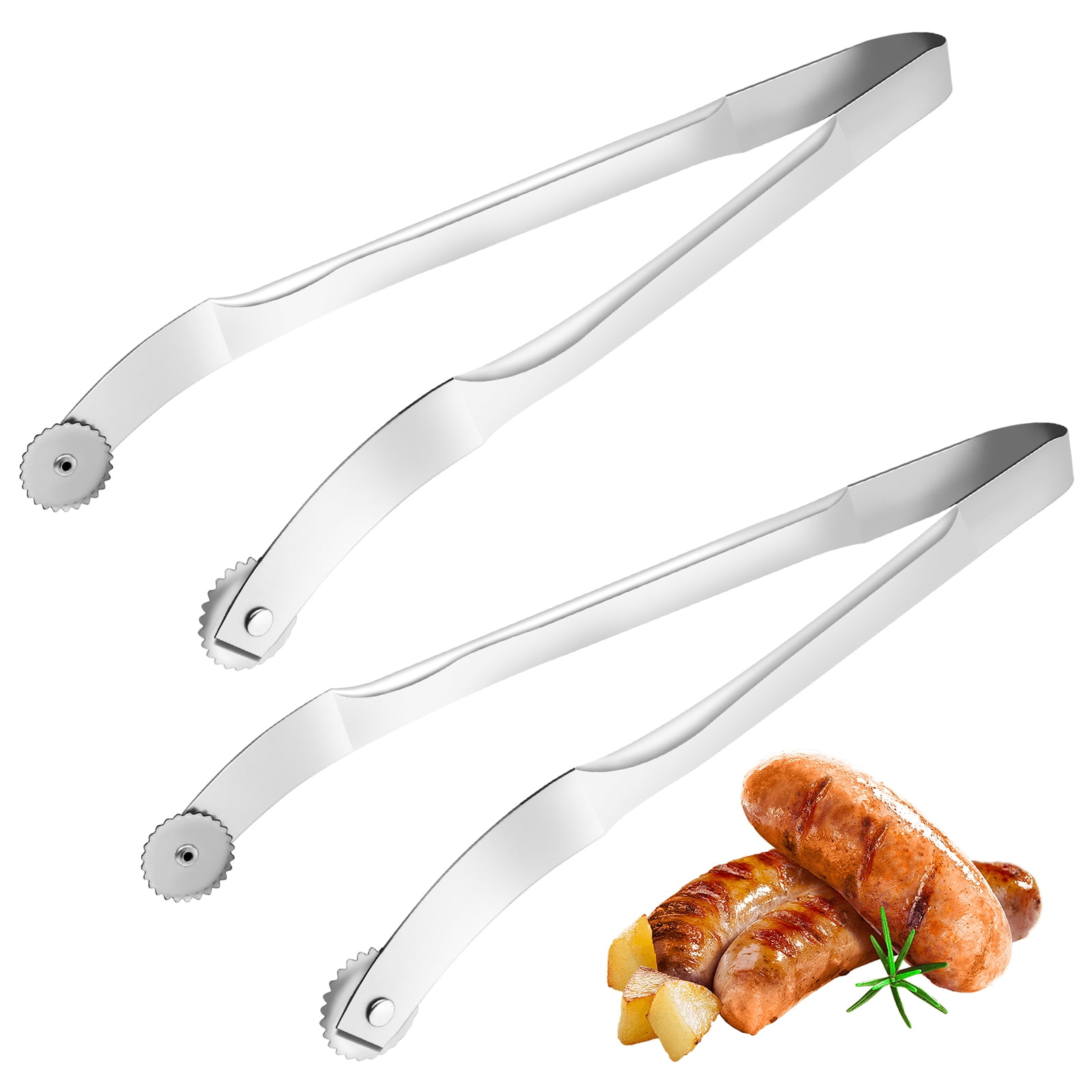 Austok 2Pcs Stainless Steel BBQ Sausage Turning Tong 40cm Length BBQ ...