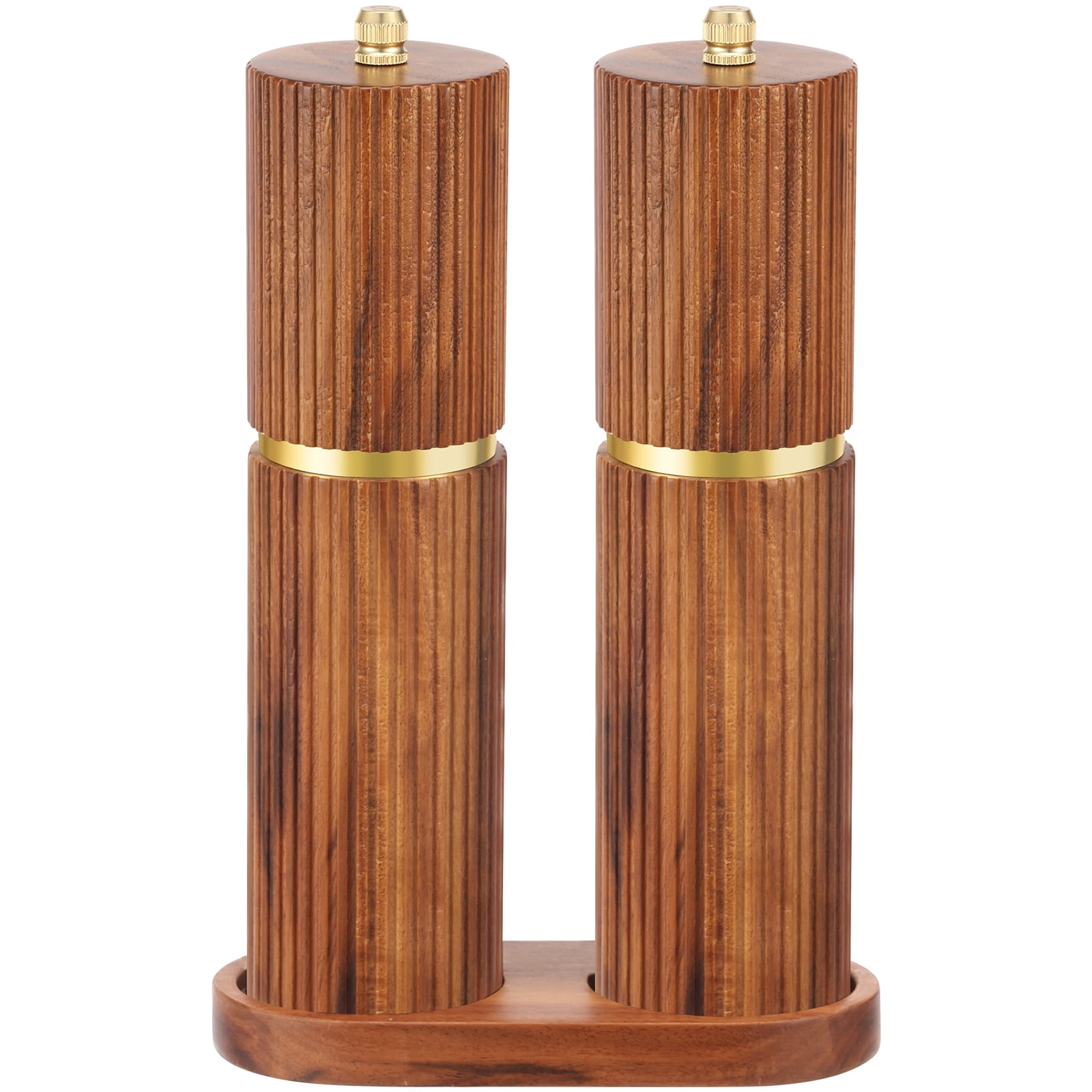 Austok 2Pcs Wooden Salt and Pepper Grinder Set with Tray Ceramic ...