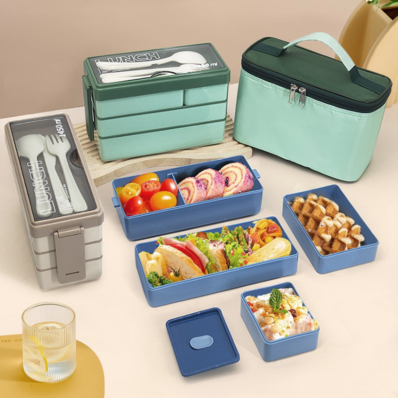 Austok 3 Tier Bento Box with Compartments Stackable Lunch Box Non-Stick ...