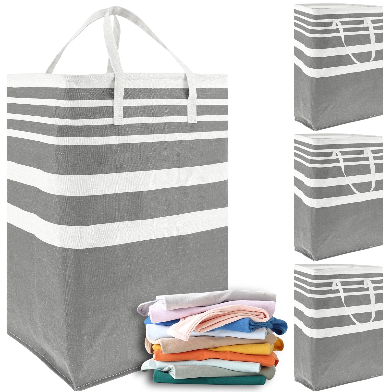 Austok 3Pcs Laundry Basket with Handle 75L Canvas Laundry Hamper ...