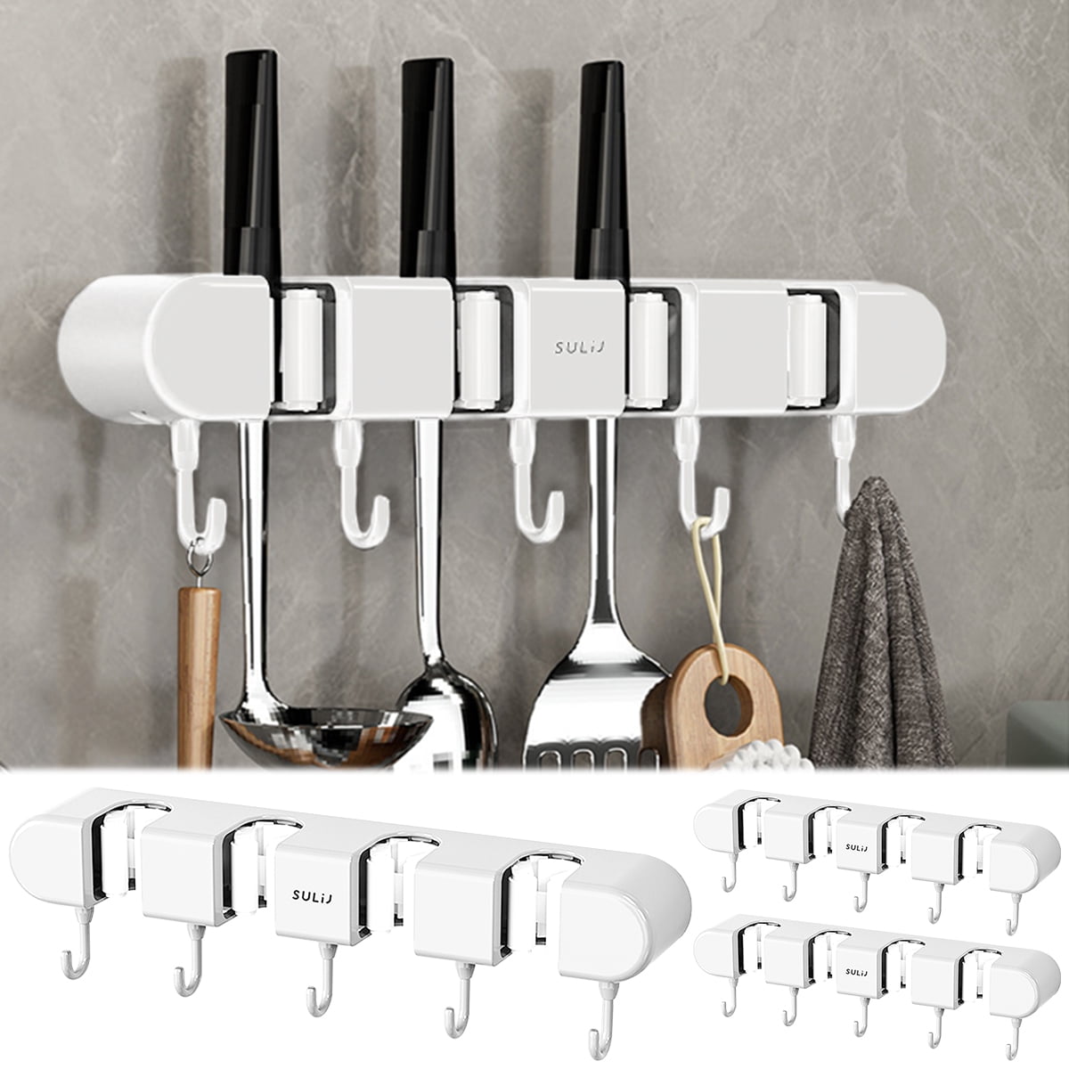 Austok 3Pcs Mop Holder with Hooks Wall Mounted Mop and Broom Organizer ...