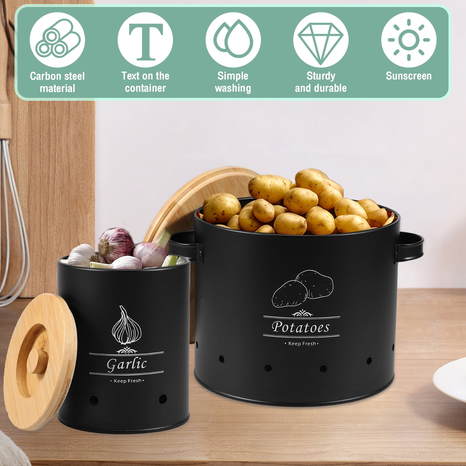 Austok 3Pcs Onion Storage Canister 3 Sizes Potato Storage Bins Carbon ...