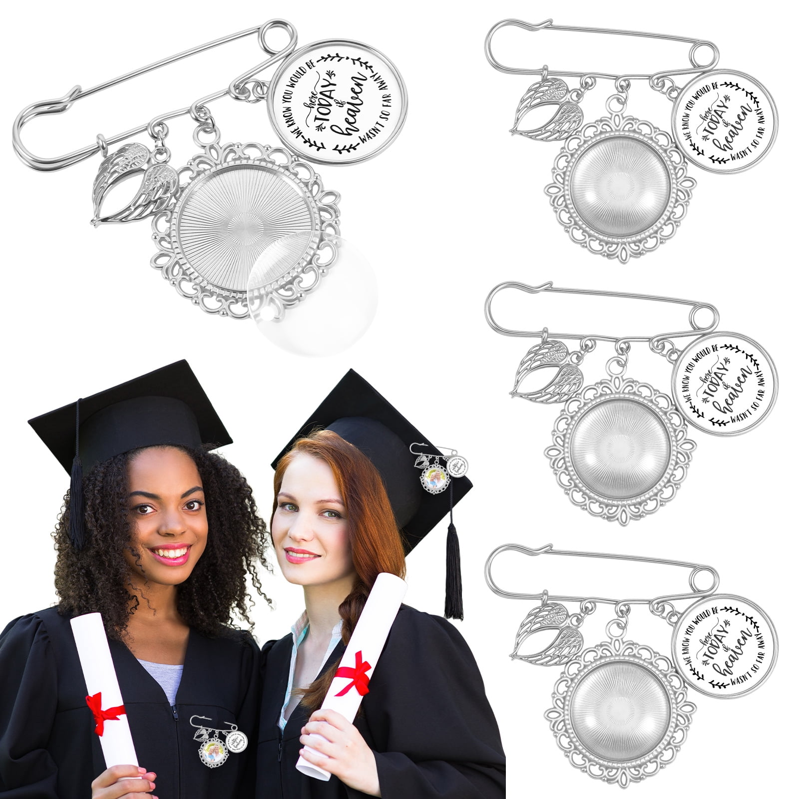 Austok 4 Pcs Memorial Graduation Tassel Photo Charm with Wing DIY Pin ...