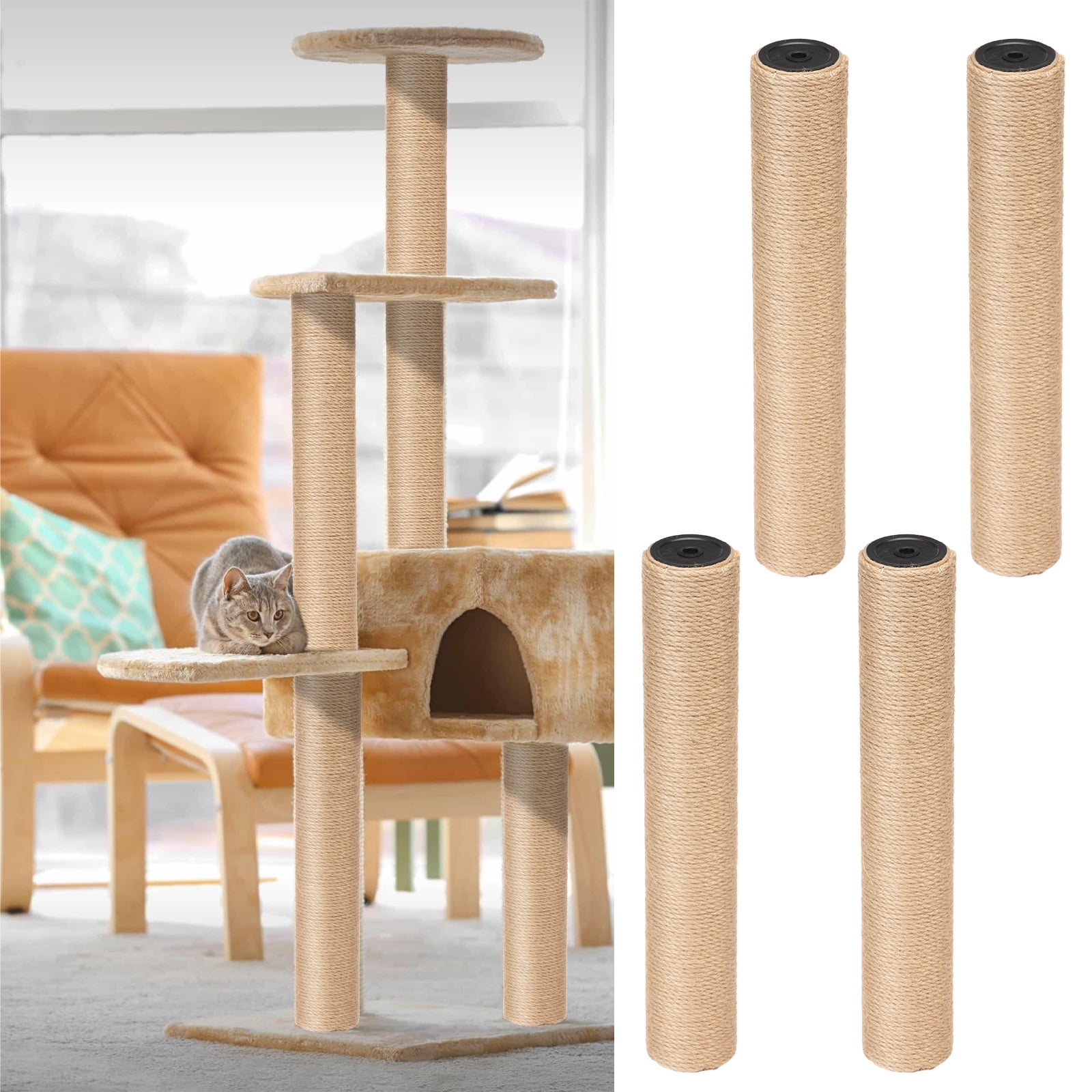Austok 4Pcs Cat Scratching Post Replacement Poles Natural Sisal Rope ...