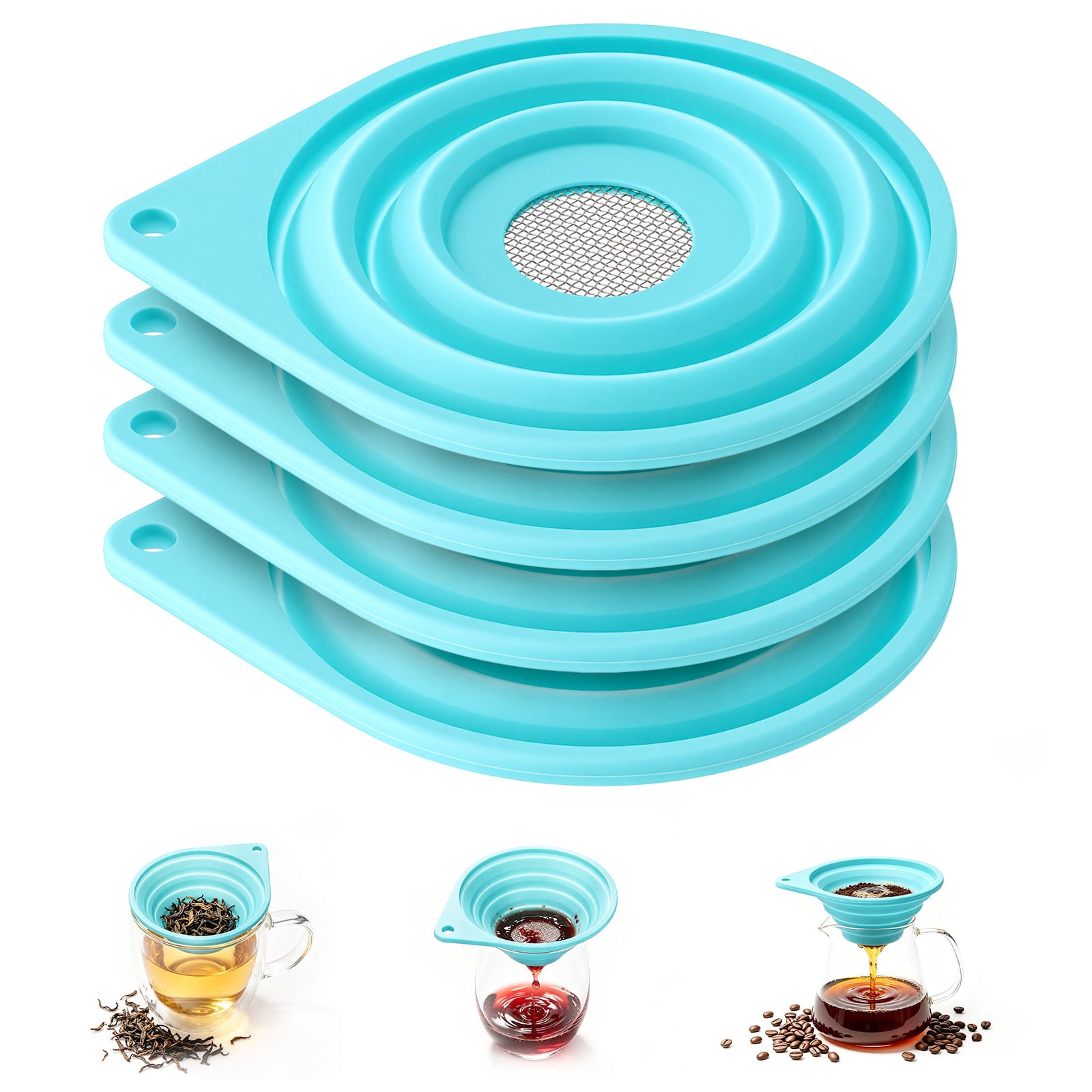 Austok 4Pcs Fine Mesh Strainer Collapsible Small 4 inch Silicone Funnel ...