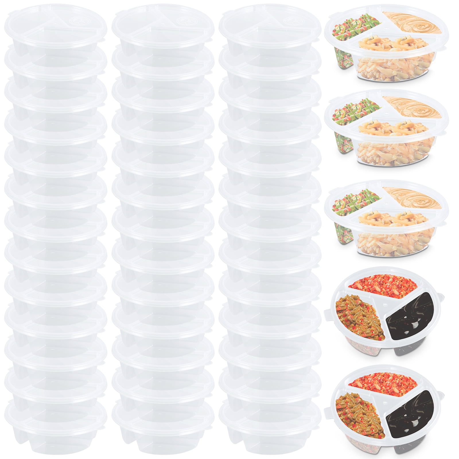 Austok 50/100Pcs 150ml Plastic Condiment Containers 3 Compartment Dips ...