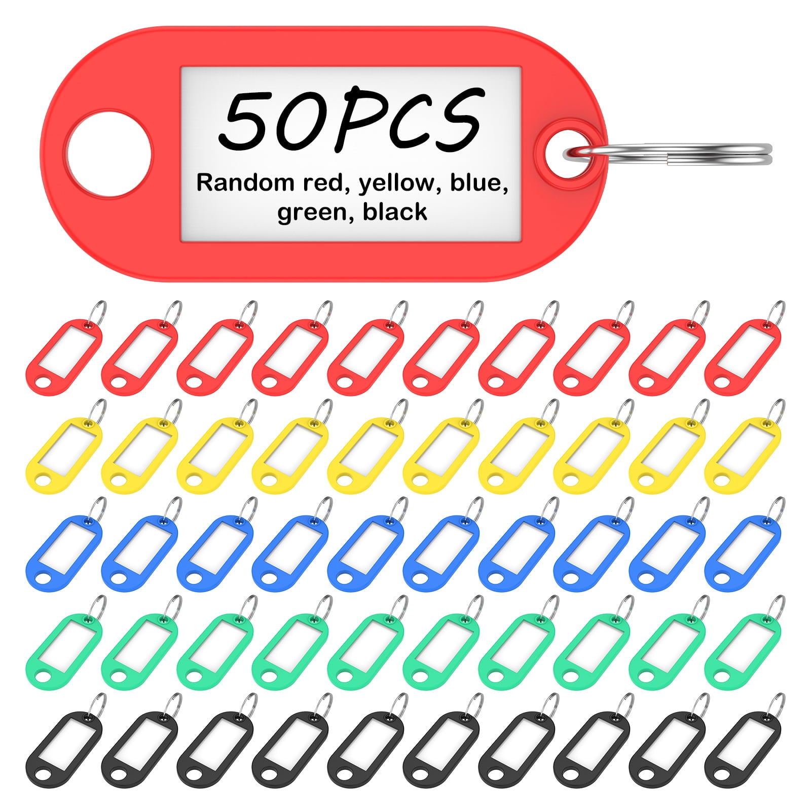Austok 50 Pcs Plastic Key Tag with Split Ring and Clear Label Window ...