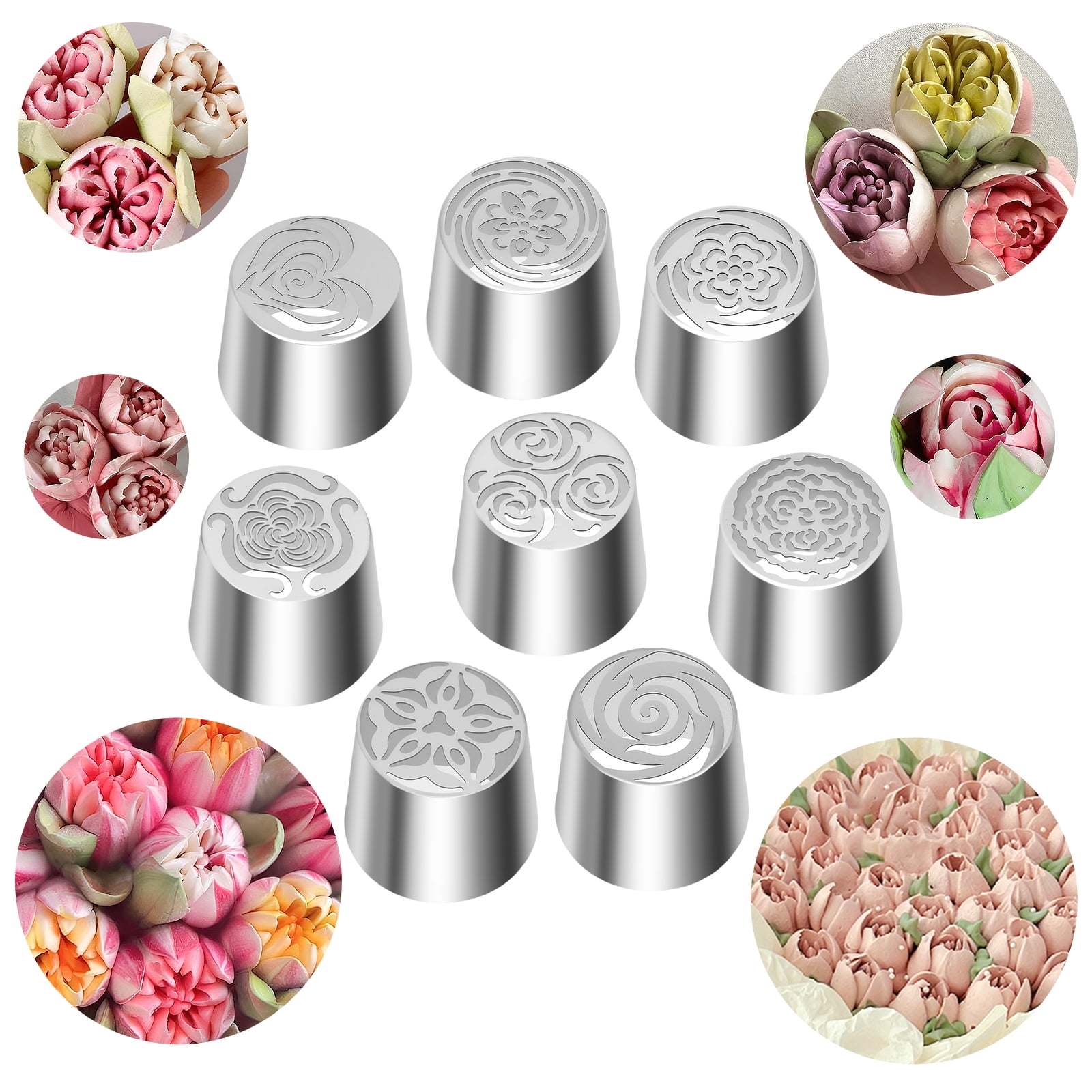 Austok 6/8Pcs Flower Russian Piping Tip Set Extra Large Stainless Steel ...