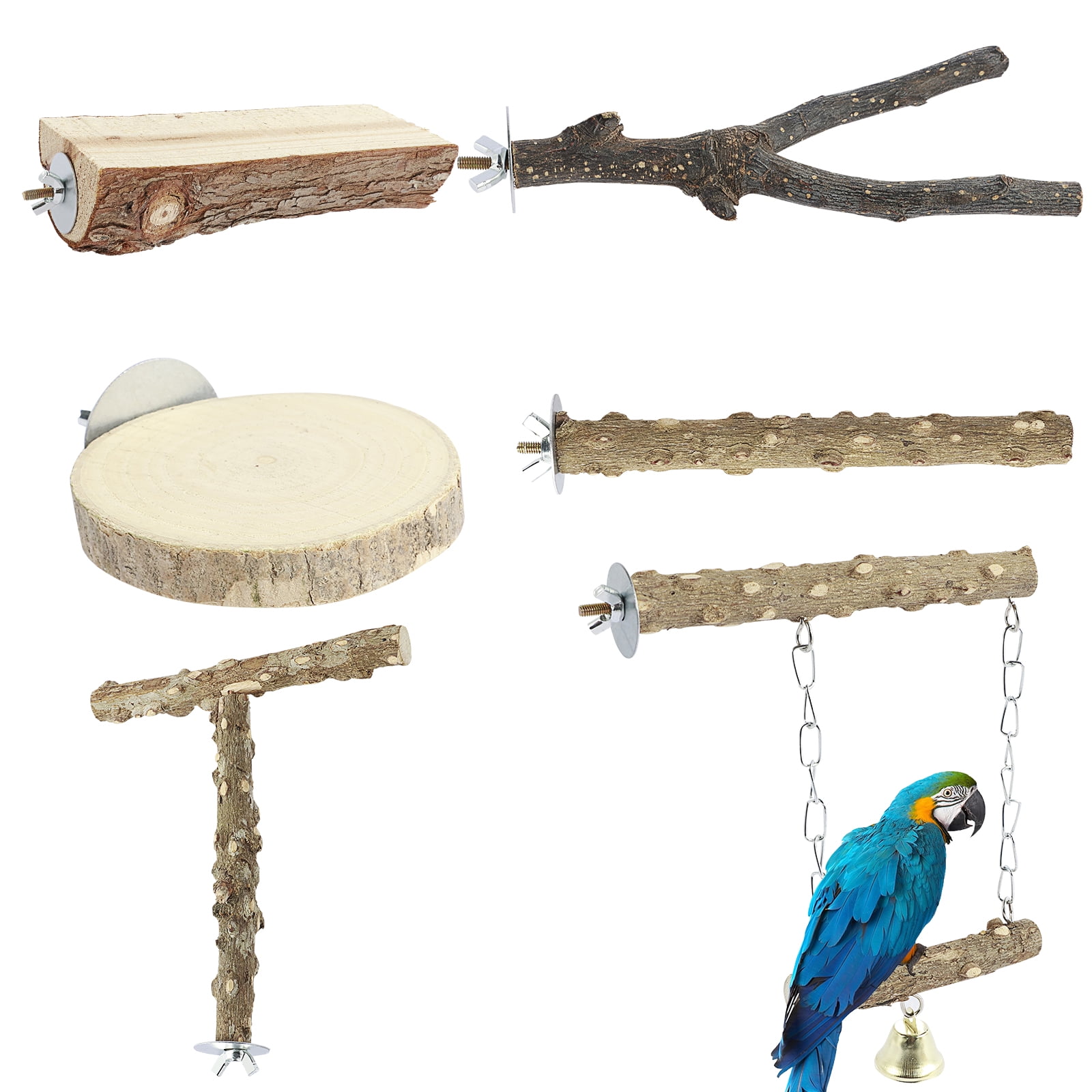 Austok 6 Pcs Natural Wood Bird Perch Enduring Bird Perches Environment ...