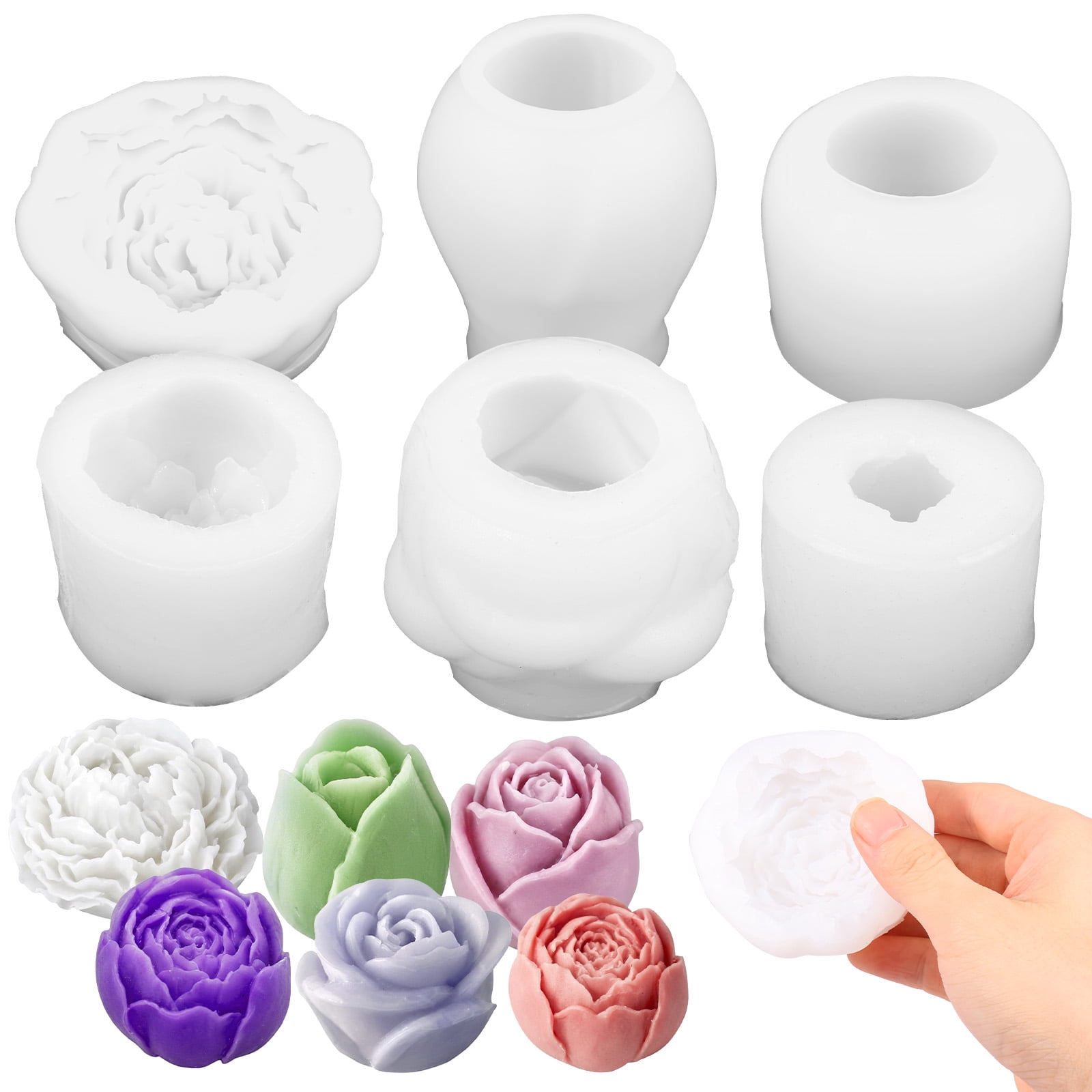 Austok 6Pcs Candle Mold 3D Silicone Mold for Candle Making Handmade ...