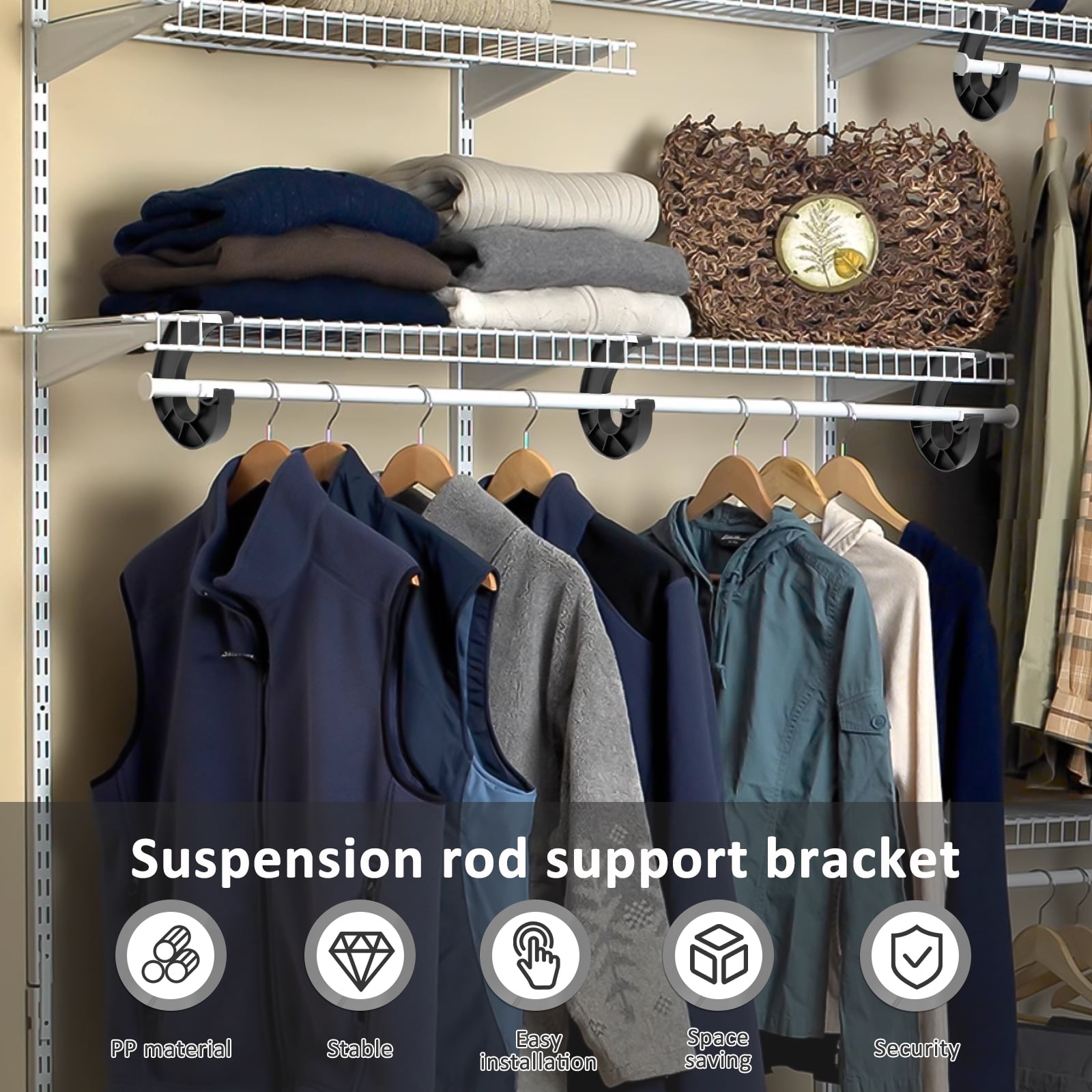 Austok 6Pcs Hanging Closet Rod Support S-Shaped Closet Rod Support ...