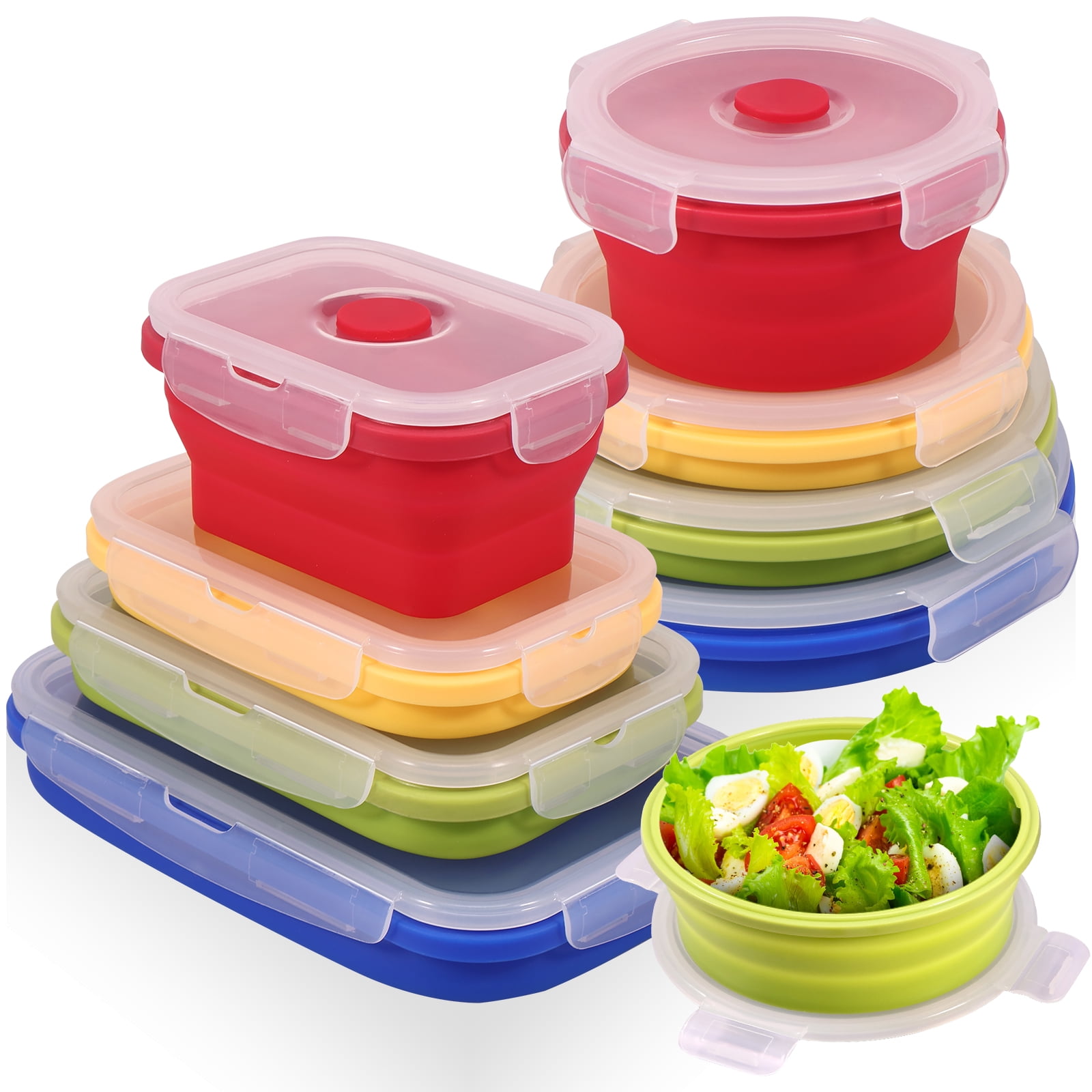 Austok 8Pcs Collapsible Silicone Food Storage Containers with Airtight ...