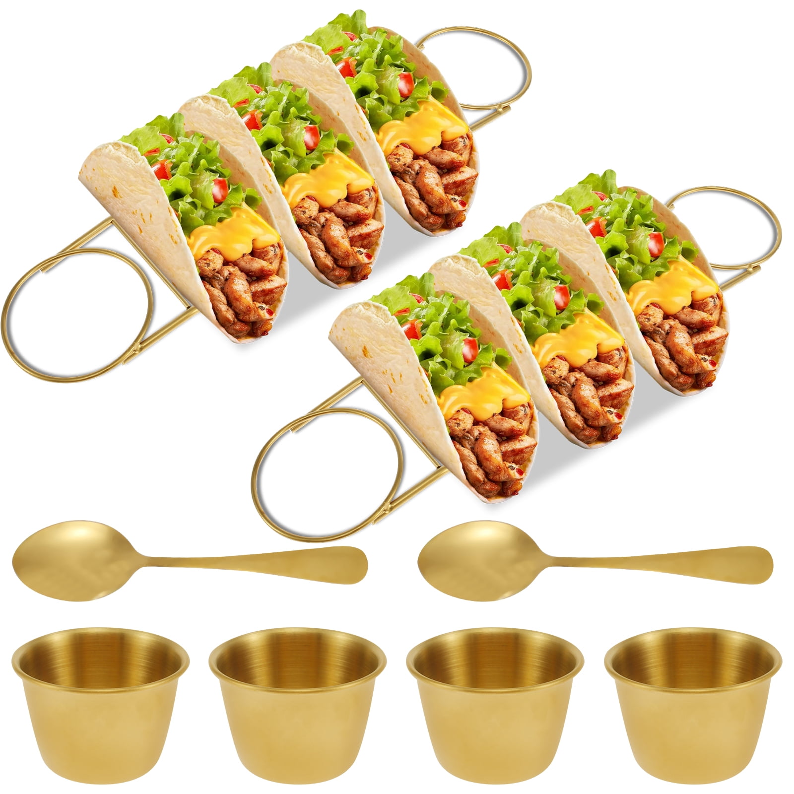 Austok 8Pcs Taco Holder with Spoon Salad Cup Stainless Steel Taco Stand ...
