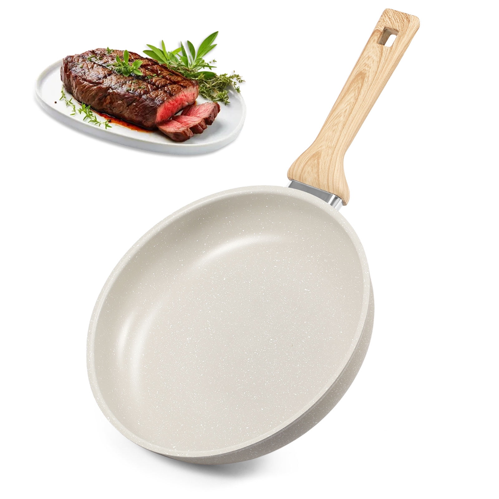 Austok 9.5 Inch Nonstick Frying Pan with Wooden Handle Uniform Heat ...