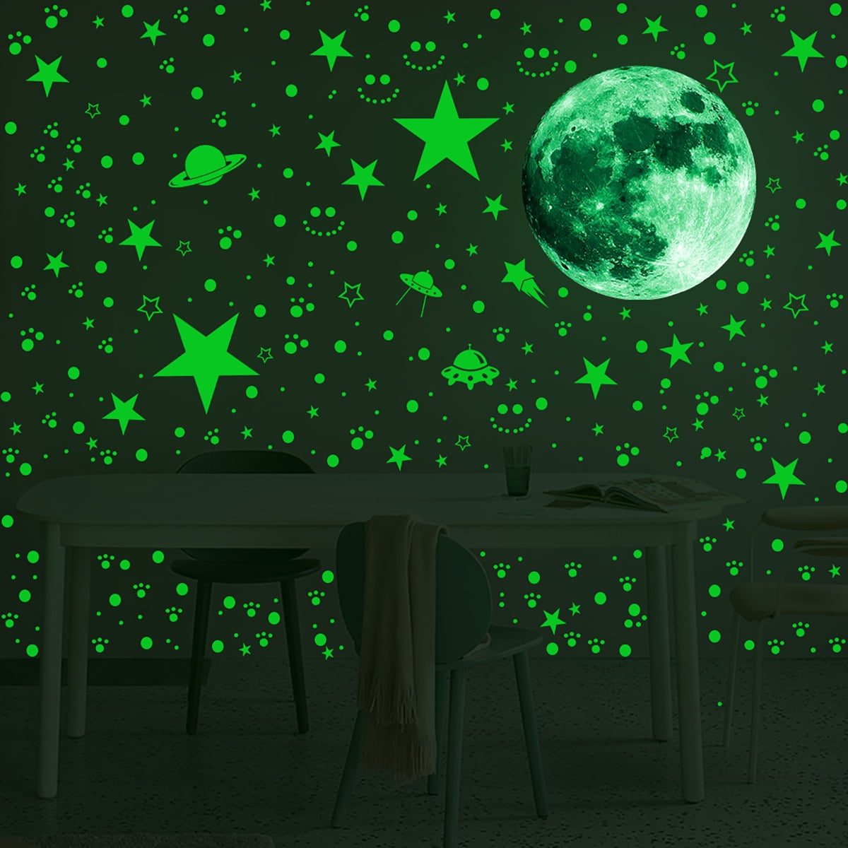 Austok 947Pcs Glow in The Dark Stickers,Luminous Moon Planet Spaceship ...