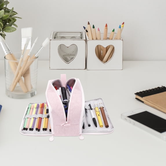 Austok Big Corduroy Pen Pencil Case with 3 Compartment Soft Pencil ...