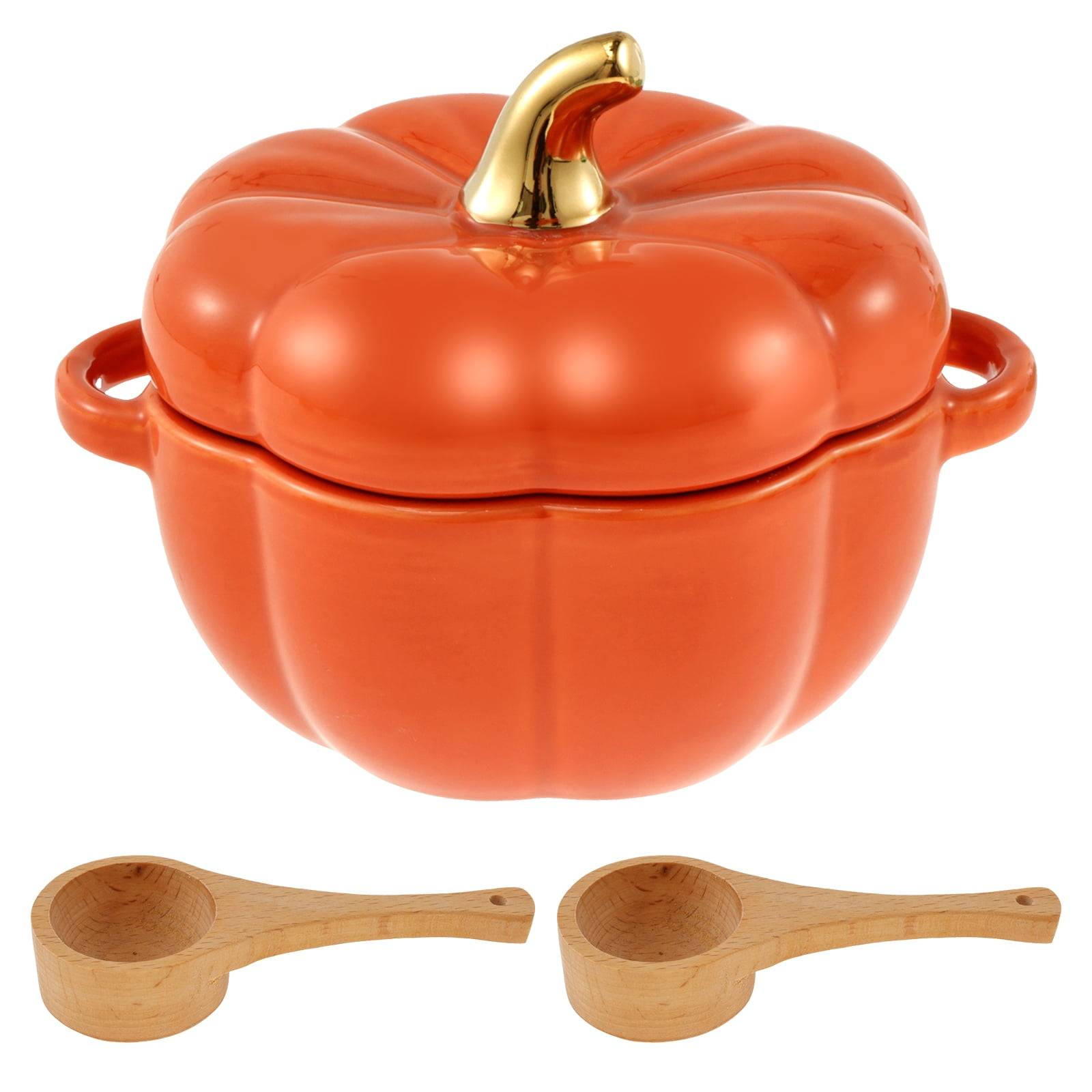 Austok Ceramic Pumpkin Bowl with Lid and Handles 420ml Pumpkin Soup ...