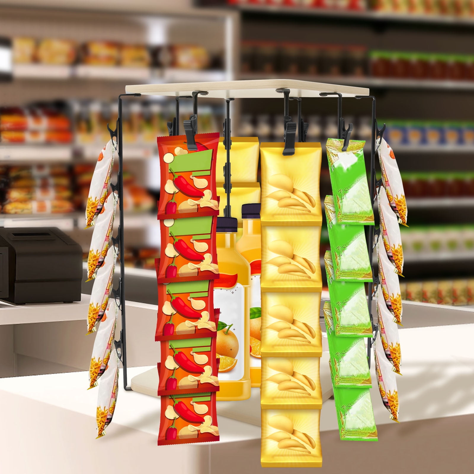 Austok Chip Rack Display Stand 8 Rows 360° Rotation Chip Display Rack ...