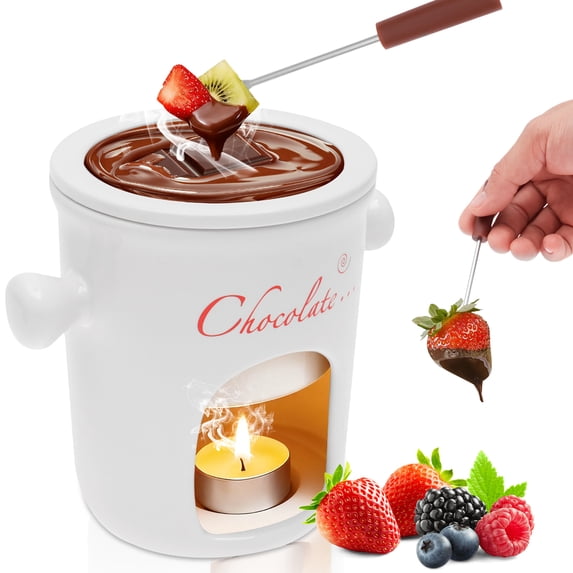 Austok Chocolate Fondue Mug 280ml Ceramic Melting Cup with Stainless ...