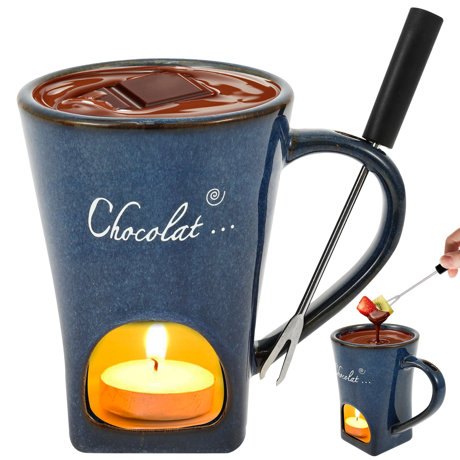 Austok Chocolate Fondue Mug Melting Chocolate Pot with Fork Cheese ...