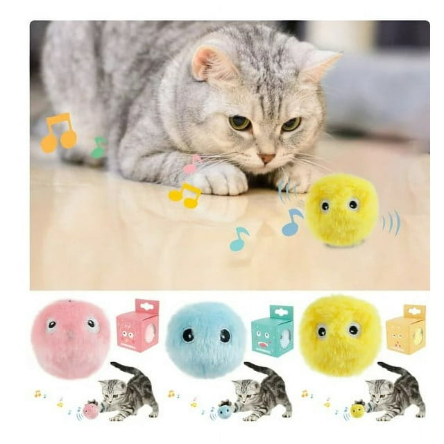 Austok Fluffy Plush Cat Toy Balls,Battery Operated Cat Interactive Toys ...