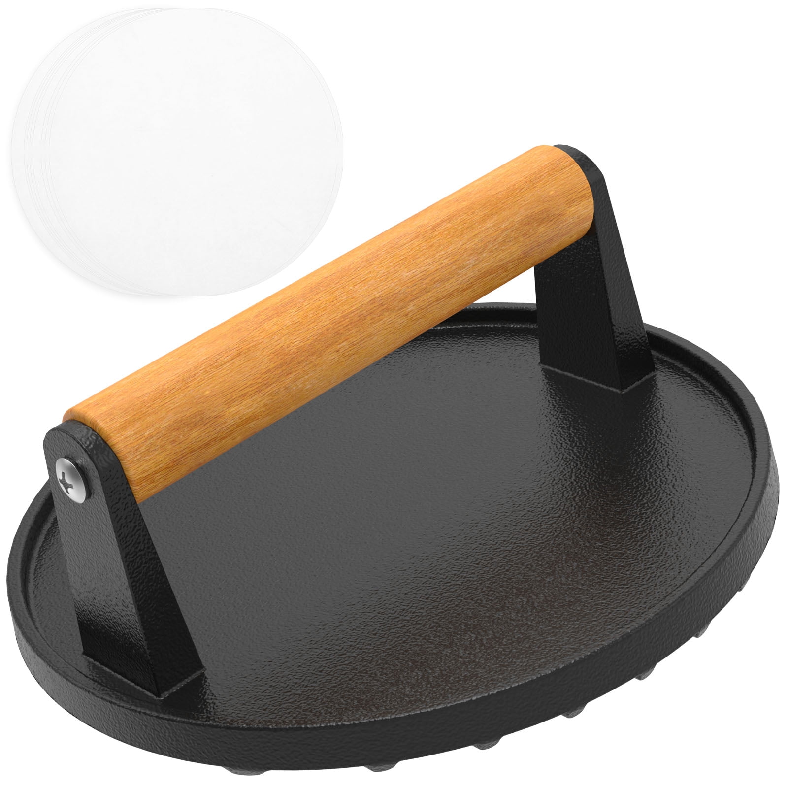 Austok Grooved Burger Press Cast Iron Round Smash Bacon Press Meat ...