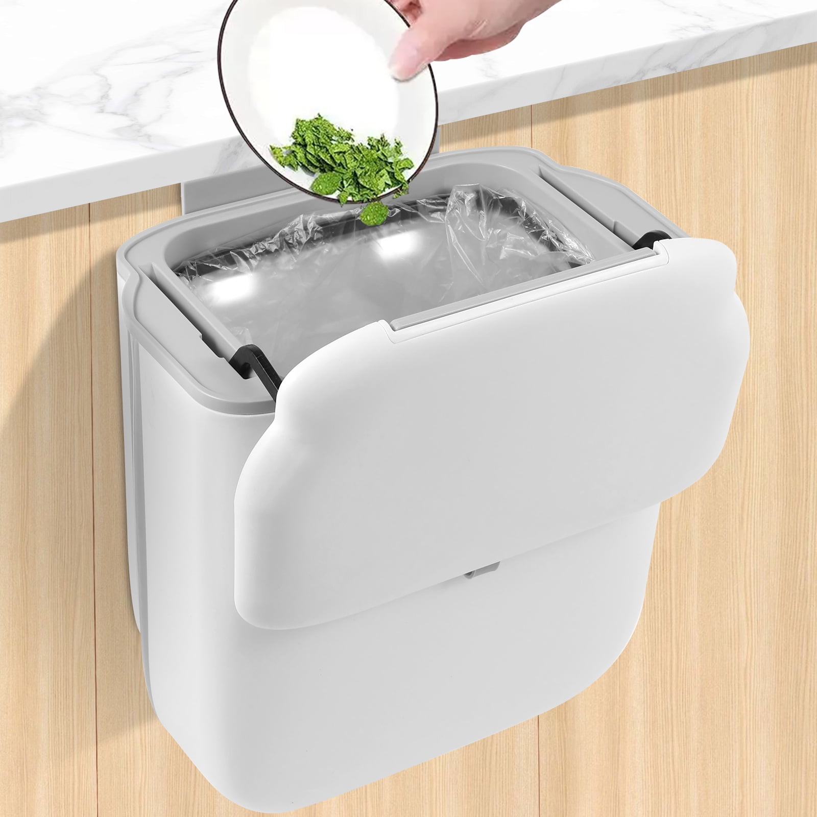 Austok Hanging Trash Can with Lid Foldable Hanging Waste Bin Space ...