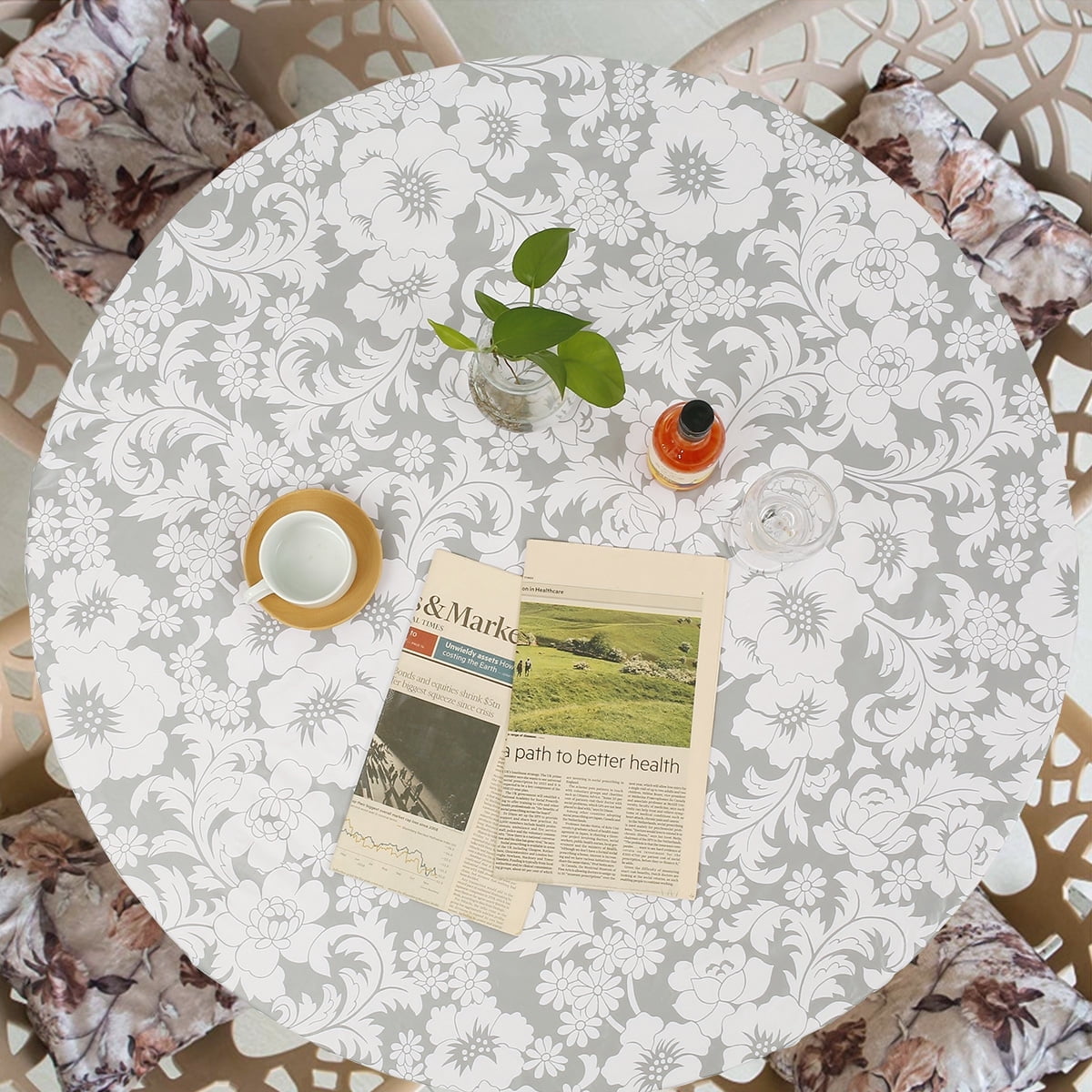 Austok Indoor Outdoor Patio Round Fitted Vinyl Tablecloth,Flannel ...