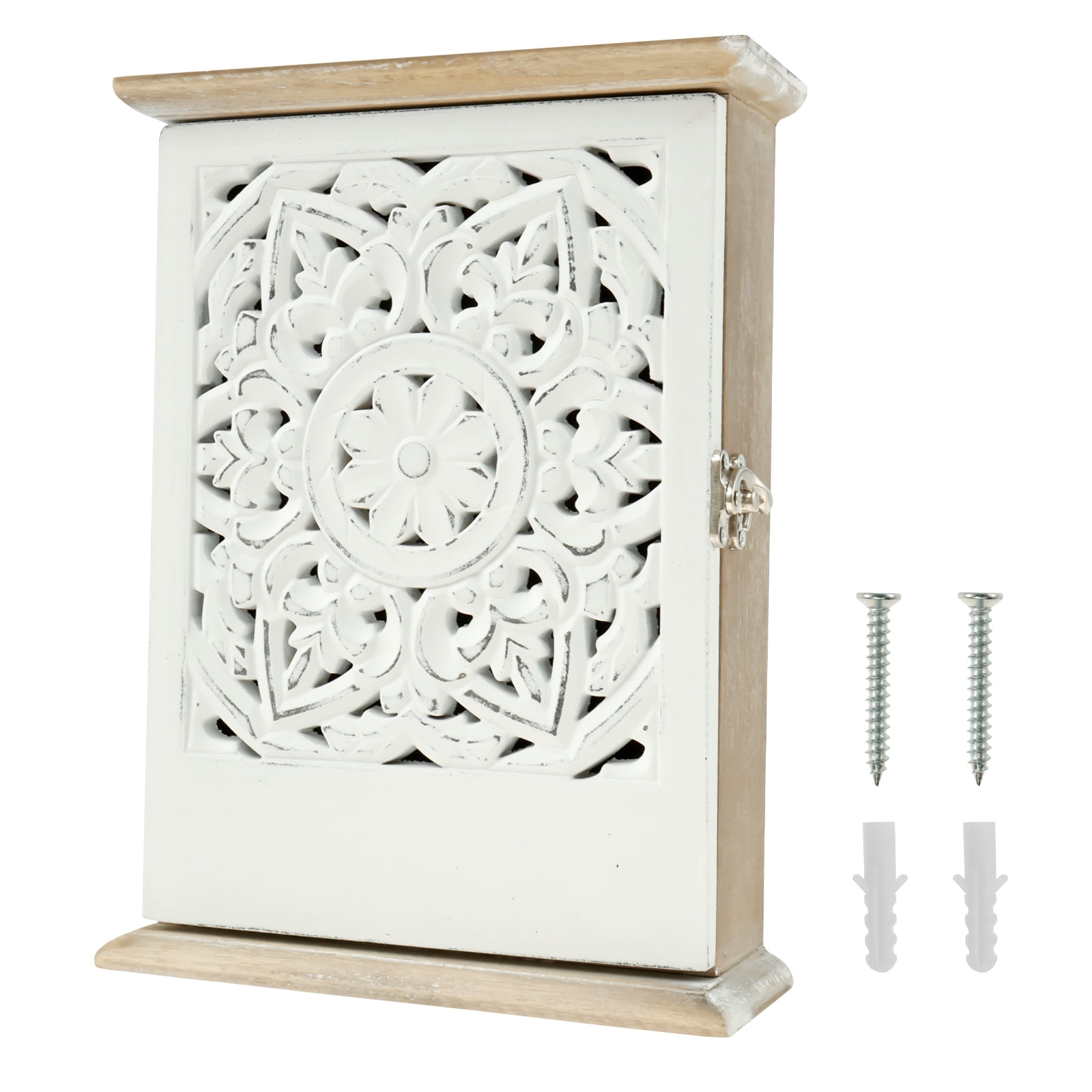 Austok Key Cabinet Box with 6 Key Hooks Decorative Wood Key Cabinet ...