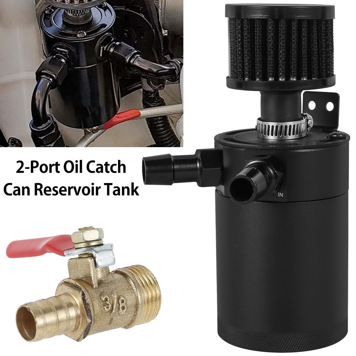 Austok Oil Separator Catch Can Tank Kit with 2 Ports 5oz/150ml ...