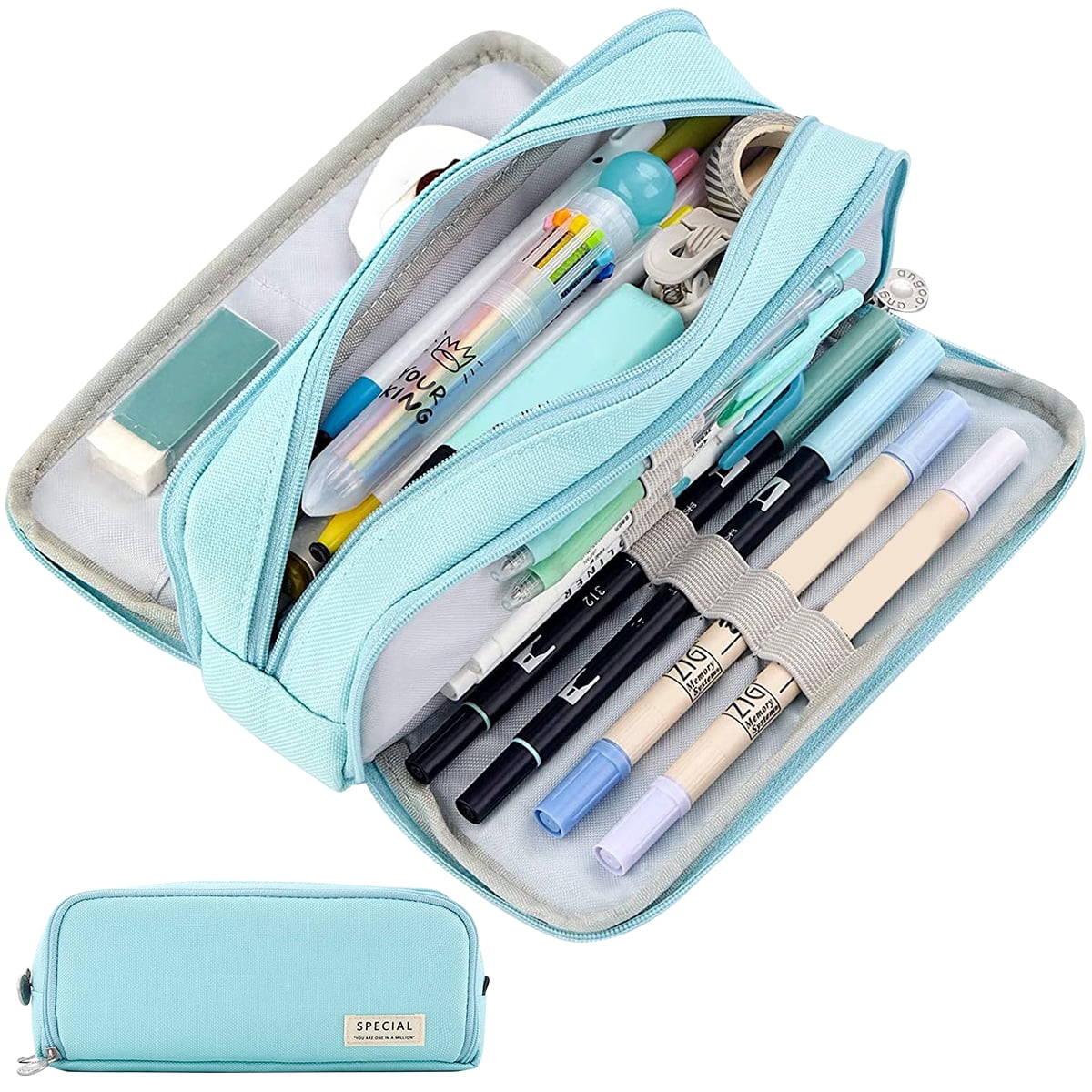 Austok Oxford Cloth Pencil Case 3 Compartment, Blue - Walmart.com