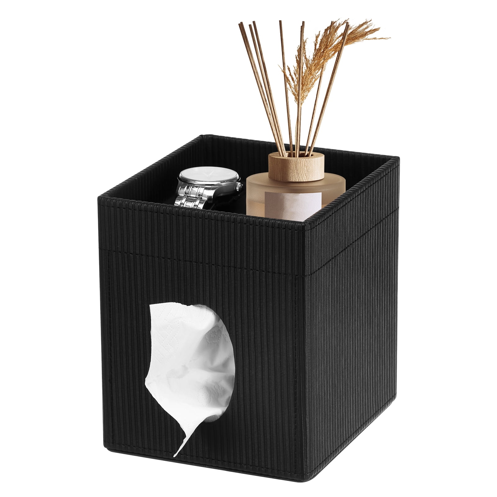 Austok PU Leather Square Tissue Box Cover With Top Tray Decorative ...