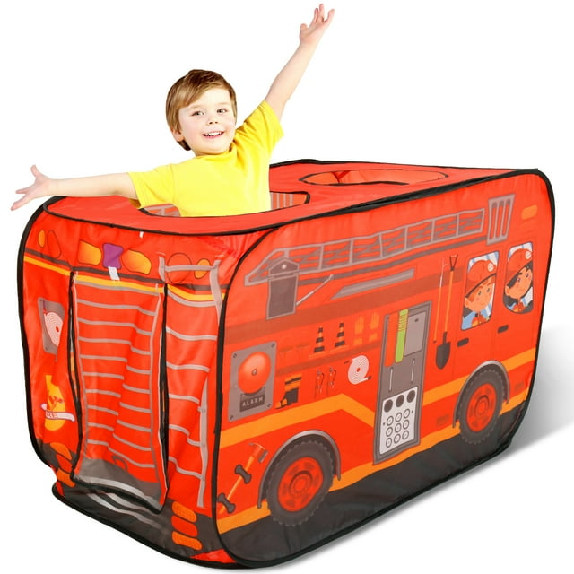 Austok Pop Up Fire Truck Play Tent for Toddler Waterproof Foldable Firetruck Tent Toy Easy Set ...