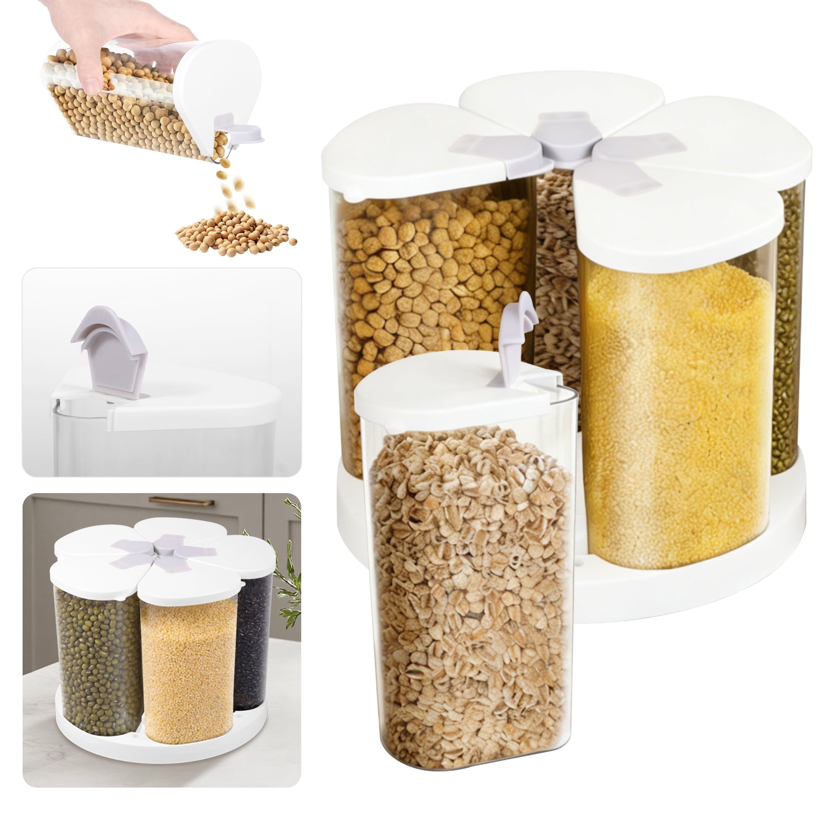 Austok Rice Dispenser Rotating Cereal Dispenser Countertop for Pantry ...