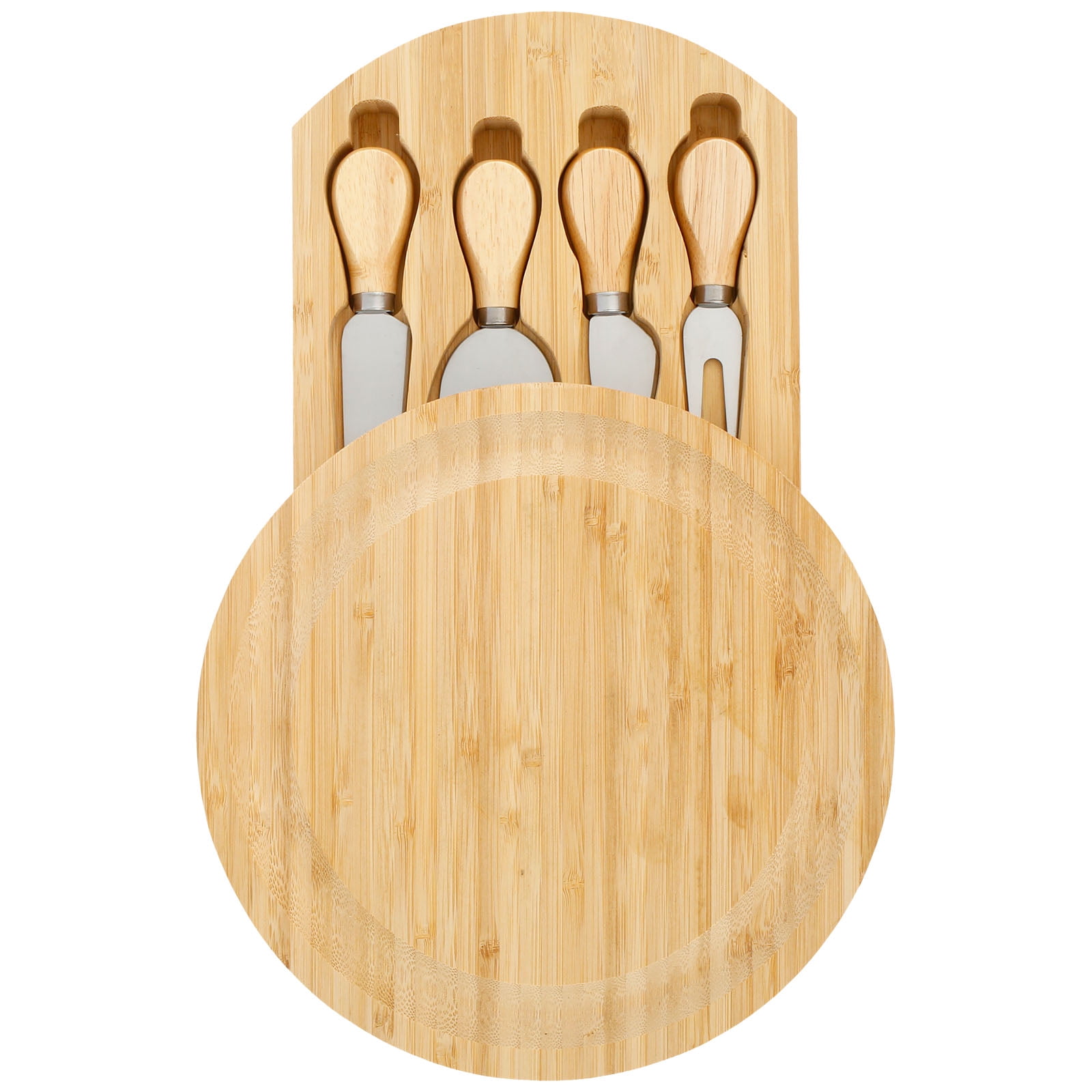 Austok Round Pizza Board with Drawers Bamboo Wood Cheese Cutting Board ...