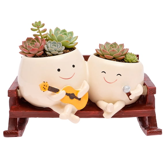 Austok Smile Face Planter Pot with Drainage Hole Compact Resin Cute ...